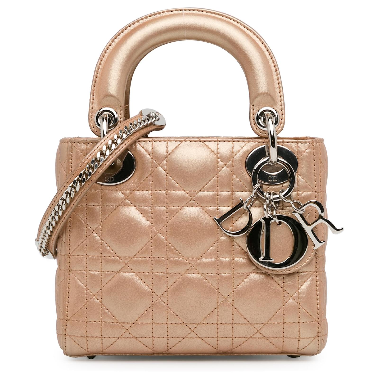 Dior Brown Mini Iridescent Lambskin Cannage Lady Dior Bronze Leather ...