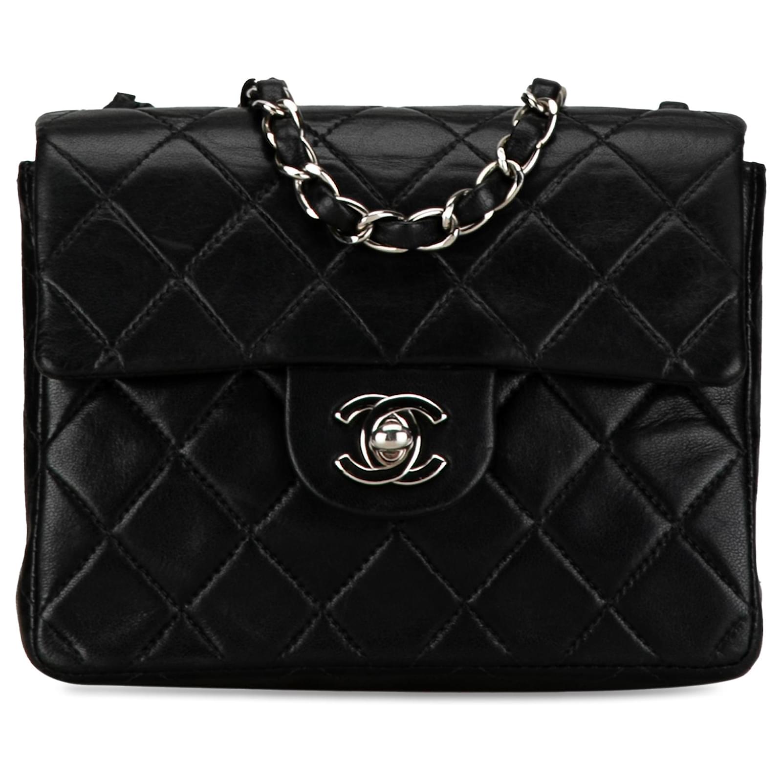 Chanel Black Mini Square Classic Lambskin Single Flap Leather ref ...