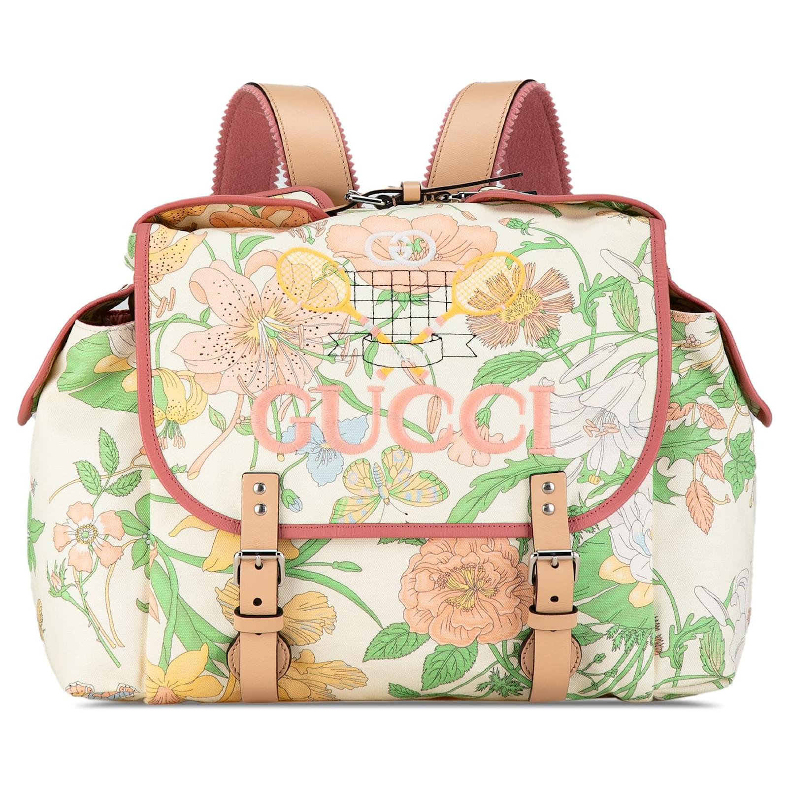 Pink Gucci Floral Canvas Backpack Leather ref.1408208 - Joli Closet