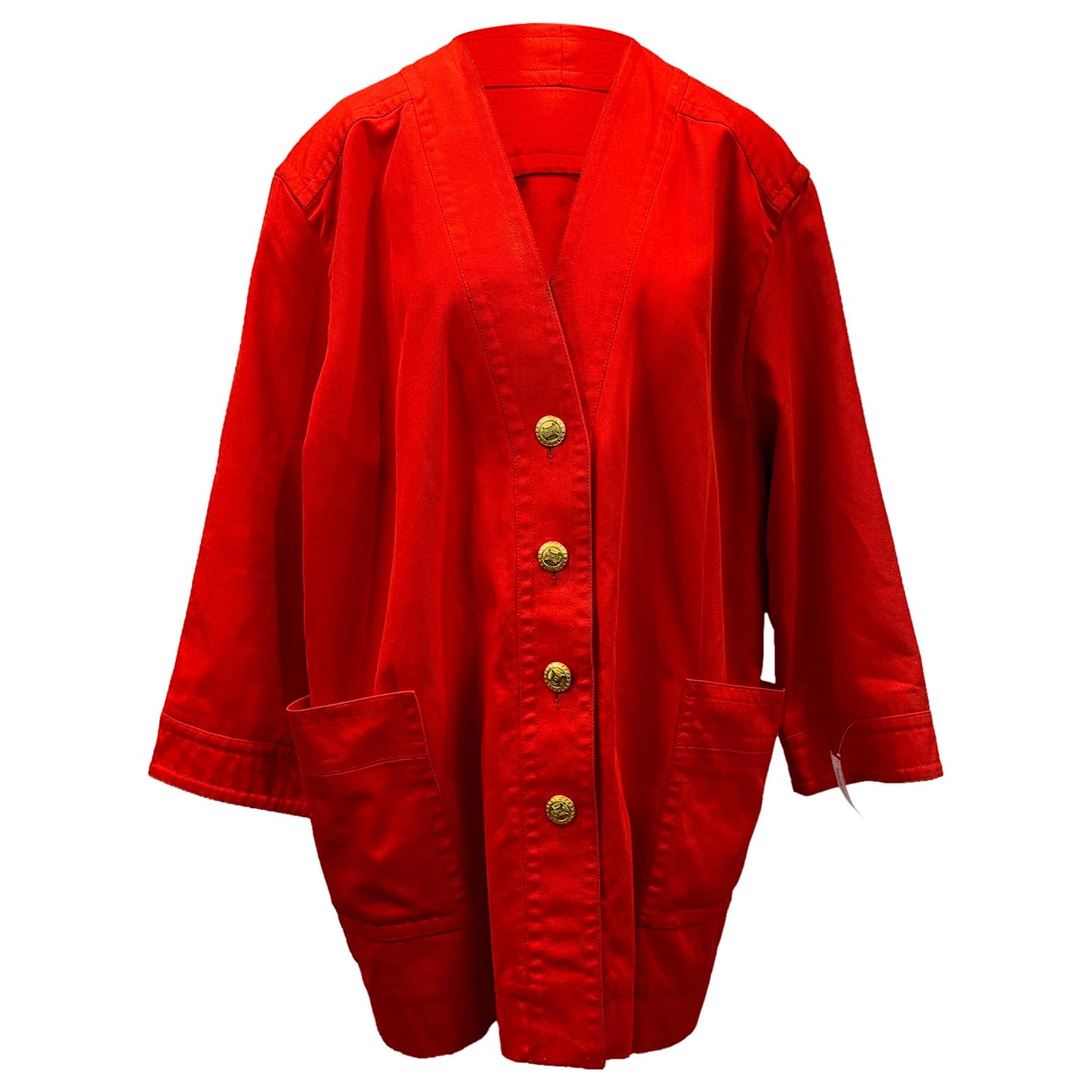 Céline Vintage Red Celine Denim Jacket Size EU 44 ref.1408456 - Joli Closet