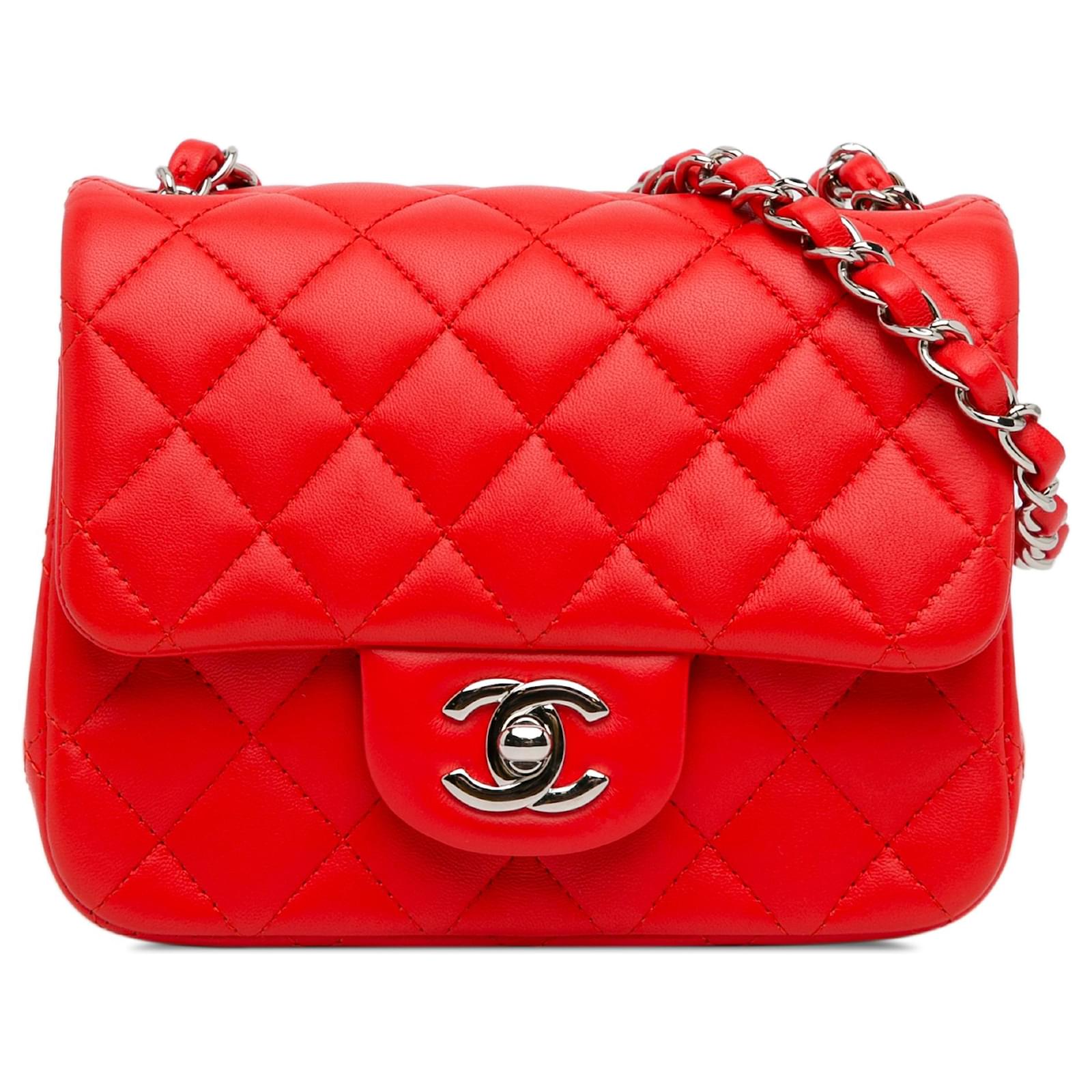 Chanel Red Mini Square Classic Lambskin Single Flap Leather ref.1410925 ...