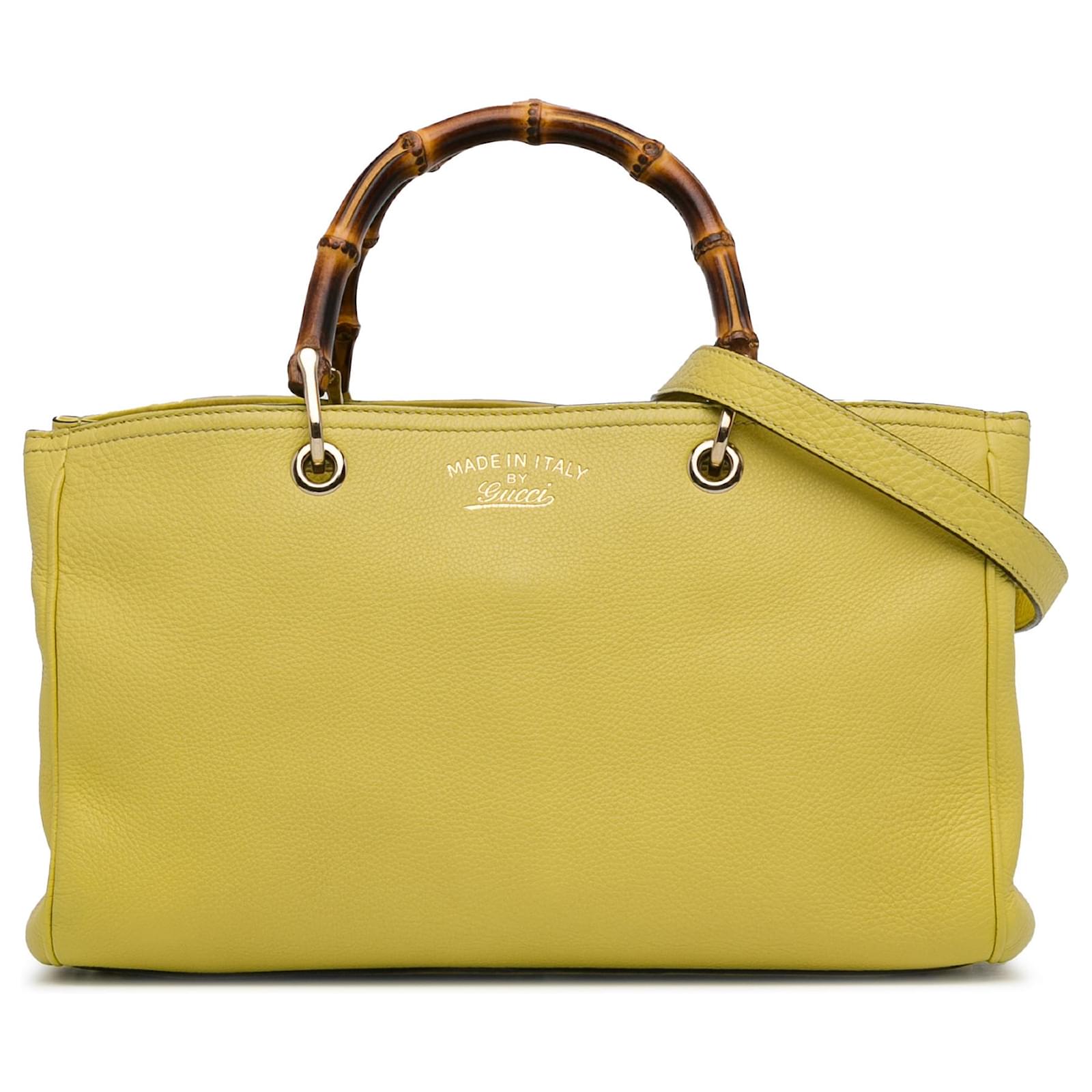 Gucci Yellow Medium Bamboo Shopper Leather Pony-style calfskin ref ...
