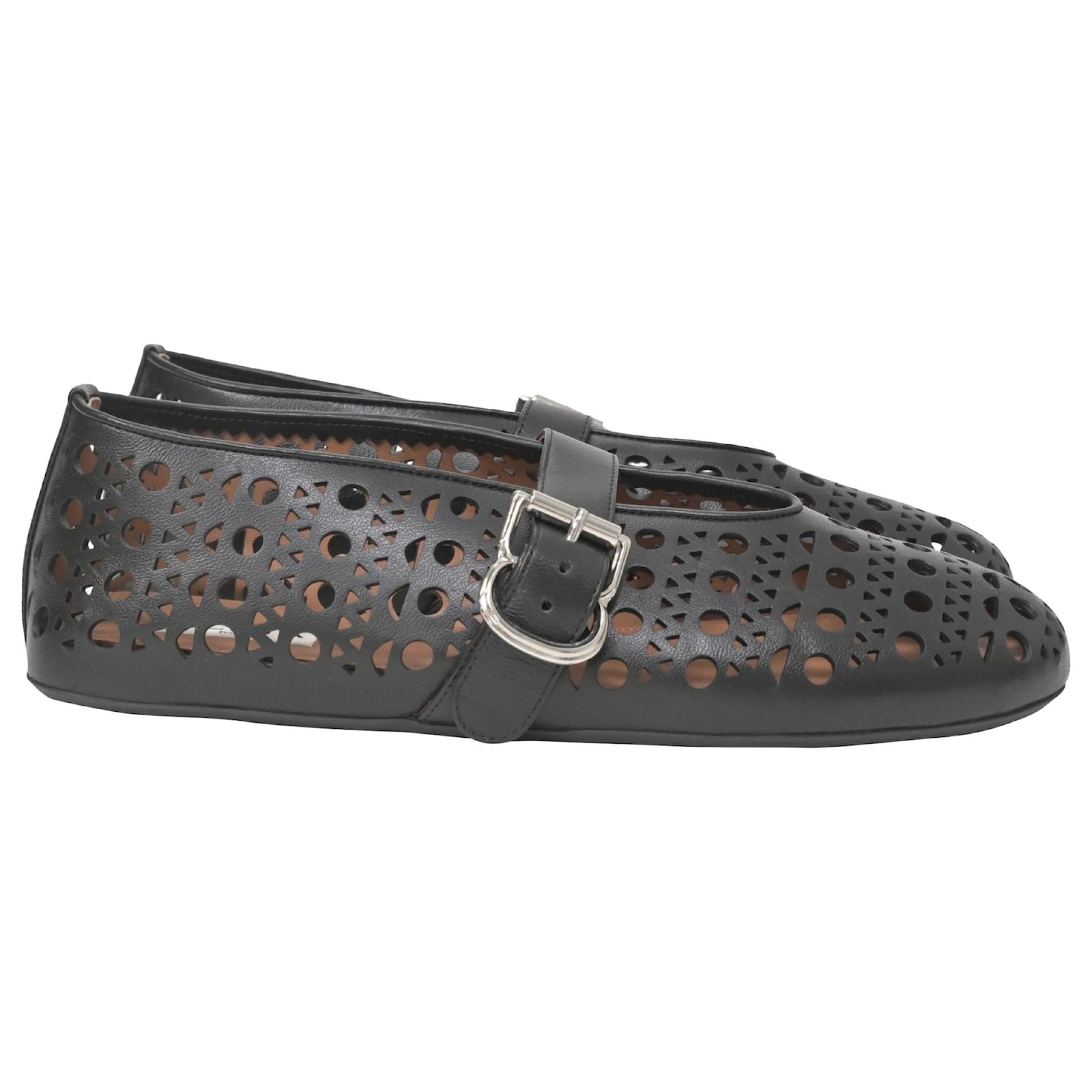 Alaïa Alaia Laser-Cut Vienne Ballet Flats in Black Leather ref.1415145 ...