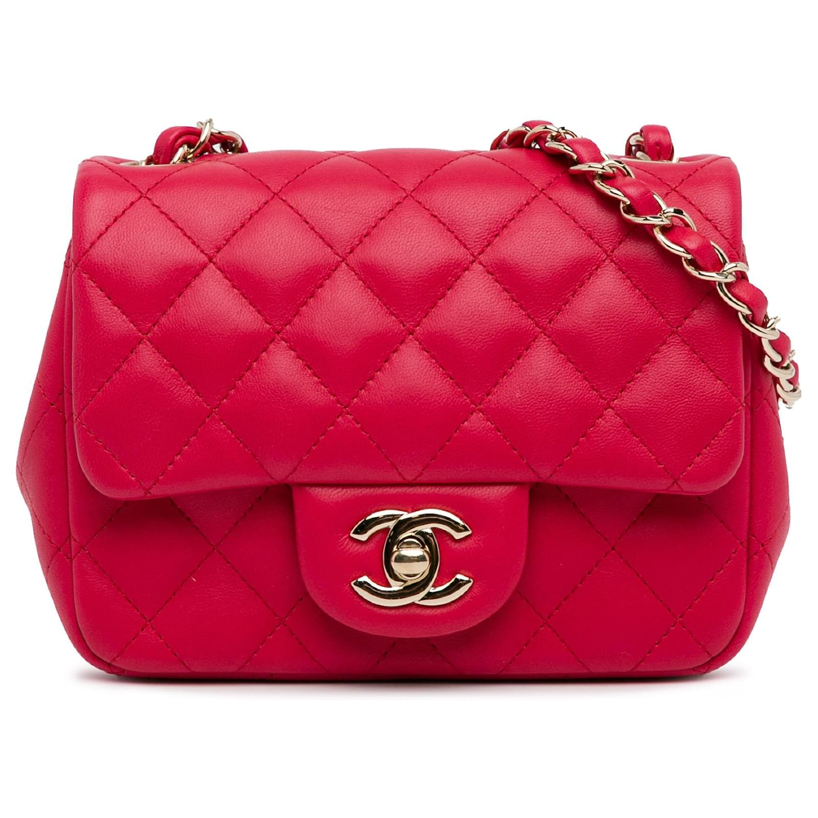 Chanel Red Mini Square Classic Lambskin Single Flap Leather ref.1416342 ...