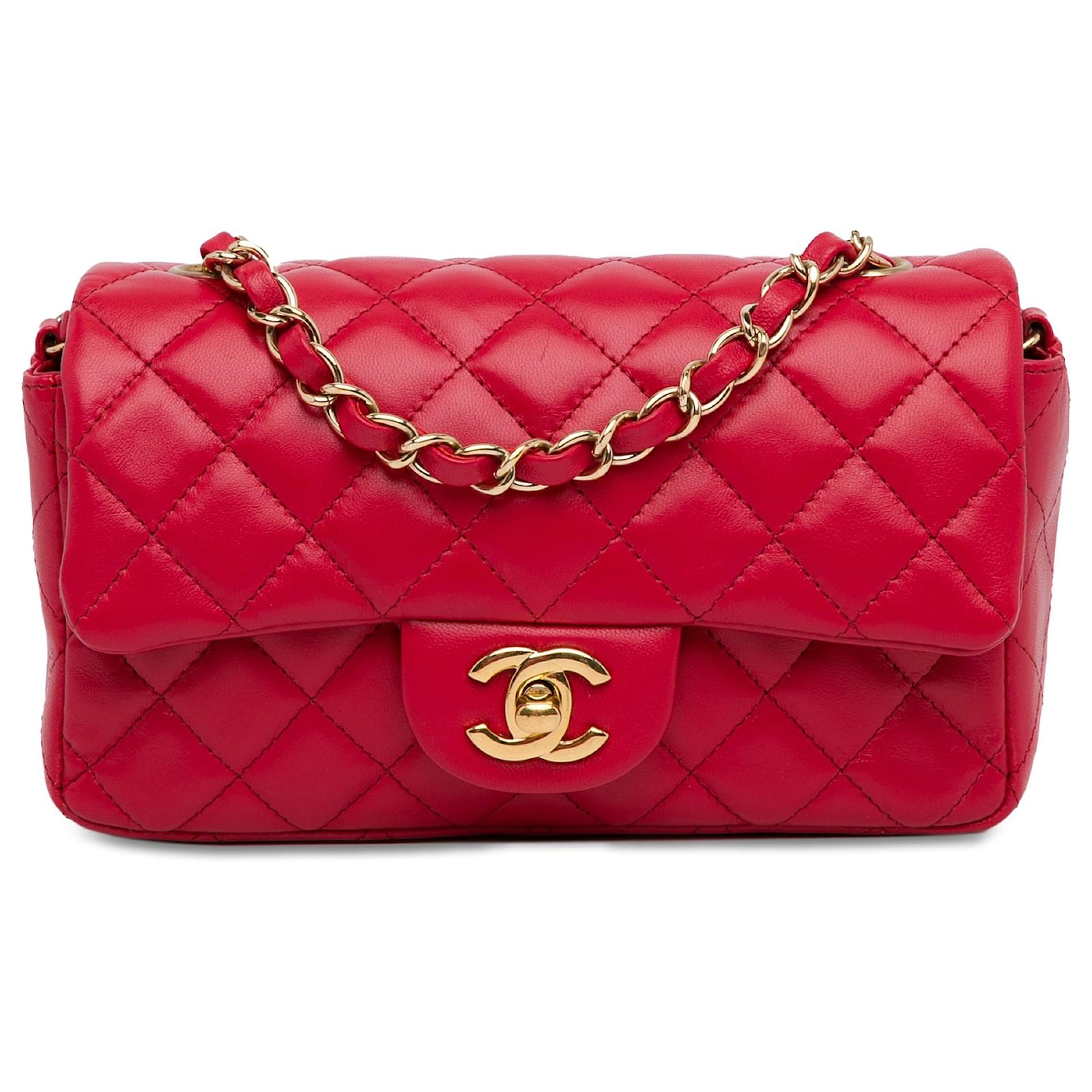 Chanel Red Mini Rectangular Classic Lambskin Single Flap Leather ref ...