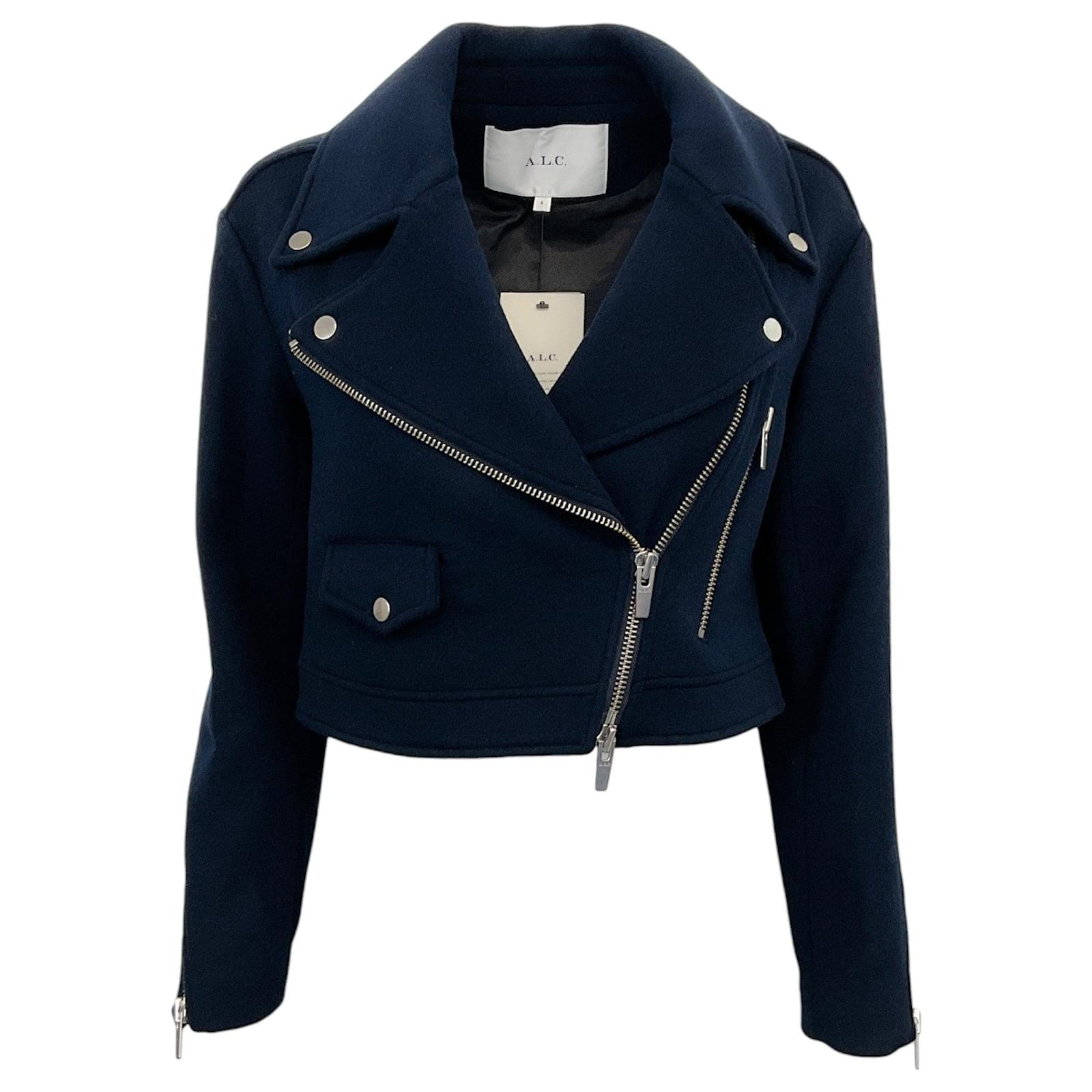 A.l.C. Navy Wool Cropped Moto Jacket Blue ref.1416772 - Joli Closet