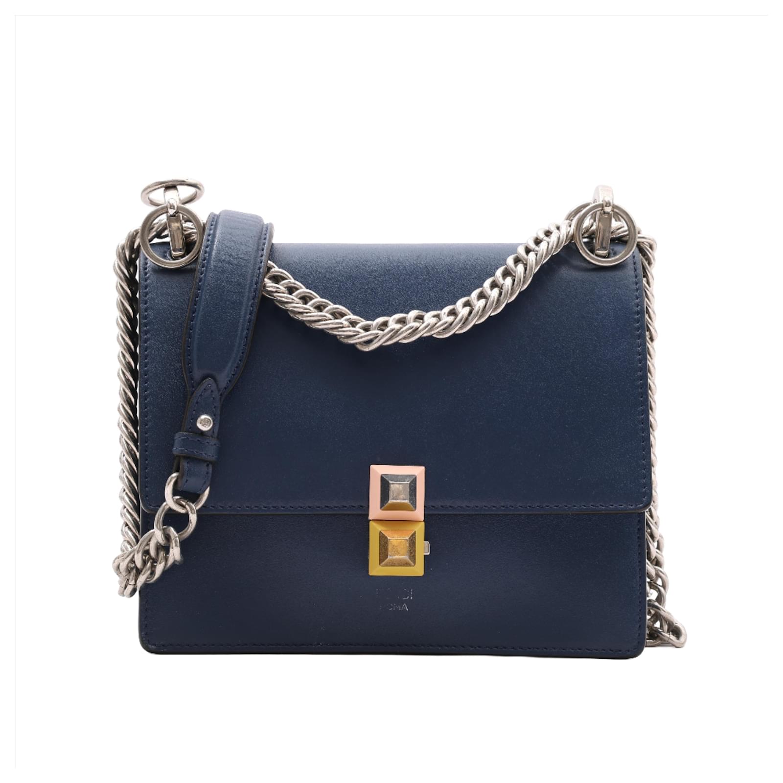 FENDI Calfskin Small Kan I Shoulder Bag in Blueberry Leather ref ...