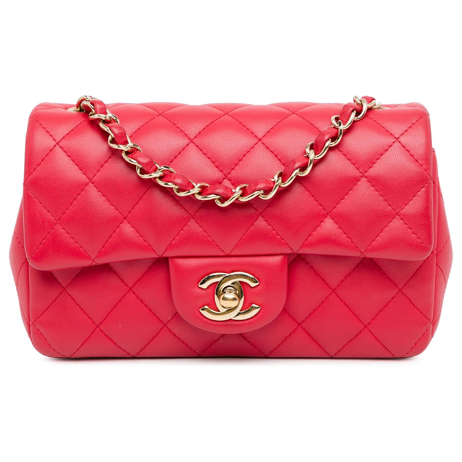 Chanel Red Mini Rectangular Classic Lambskin Single Flap Leather ref ...