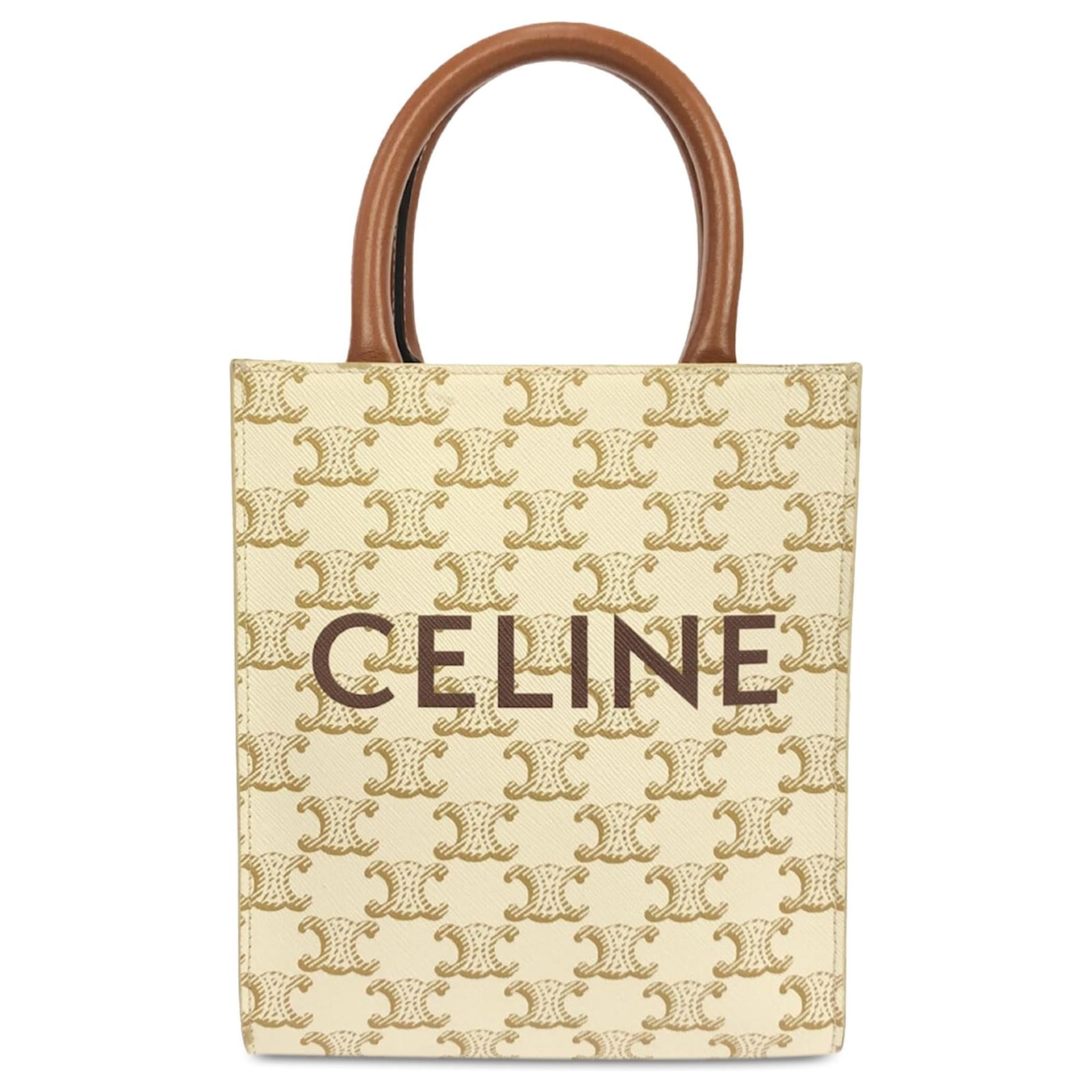 Céline Celine White Mini Triomphe Vertical Cabas Cream Cloth Cloth ref ...