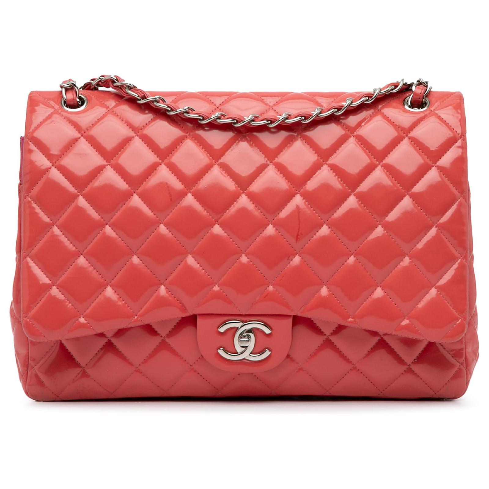 Chanel Pink Maxi Classic Patent Double Flap Leather Patent leather ref ...