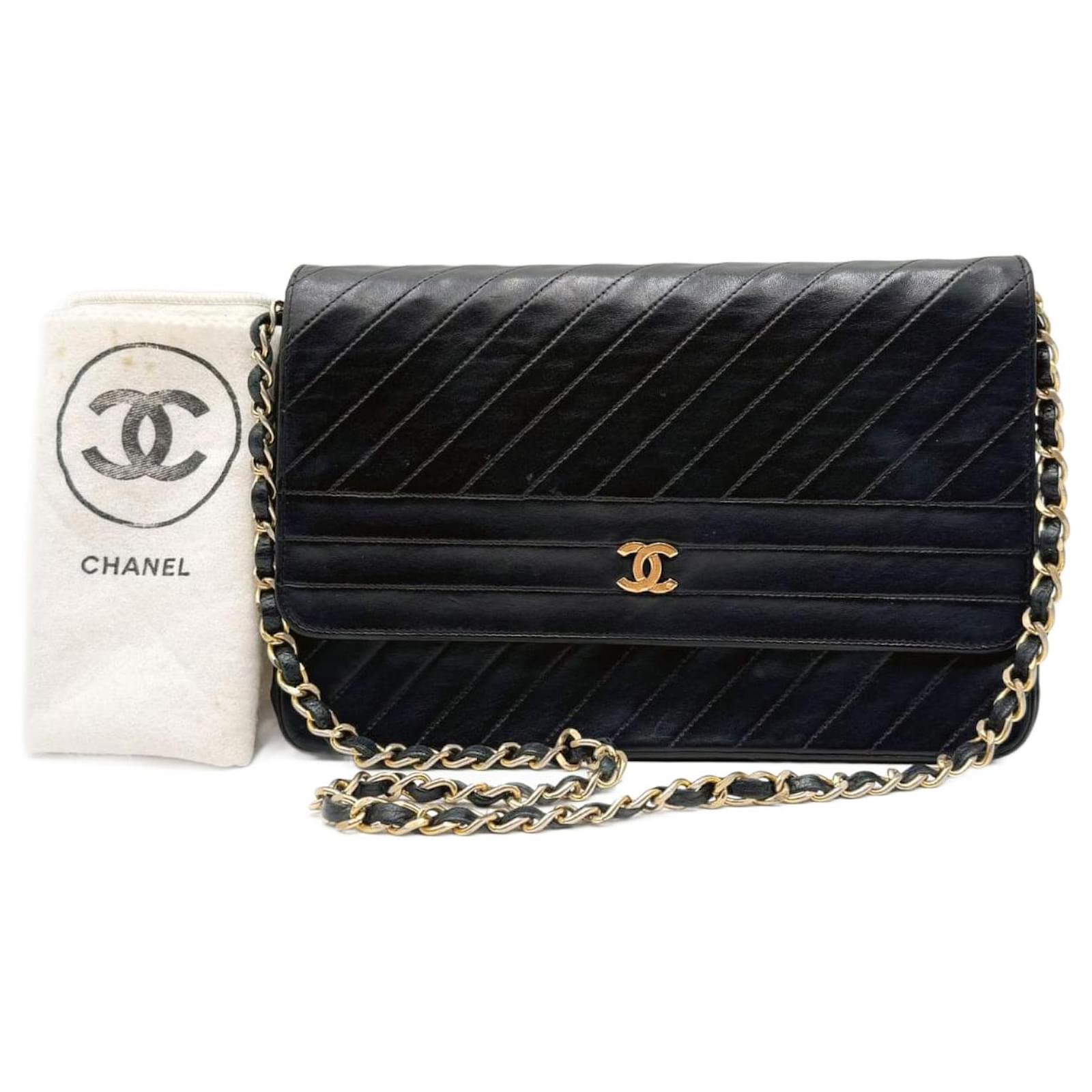 Chanel Timeless Classic Diagonal Quilted Single Flap Black Leather ref ...