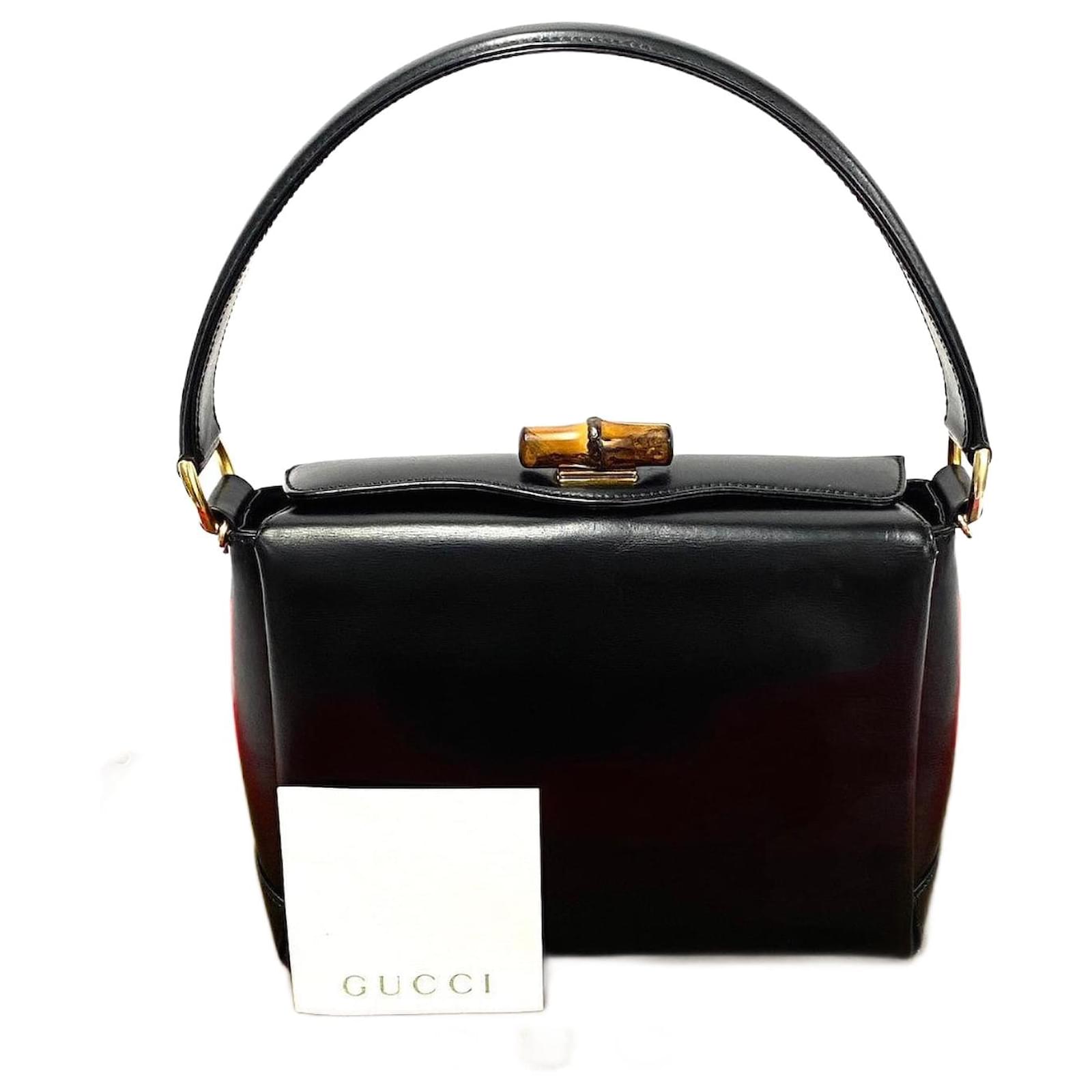 Gucci Box Calf Bamboo Top Handle Bag Leather Handbag Black ref.1419960 ...