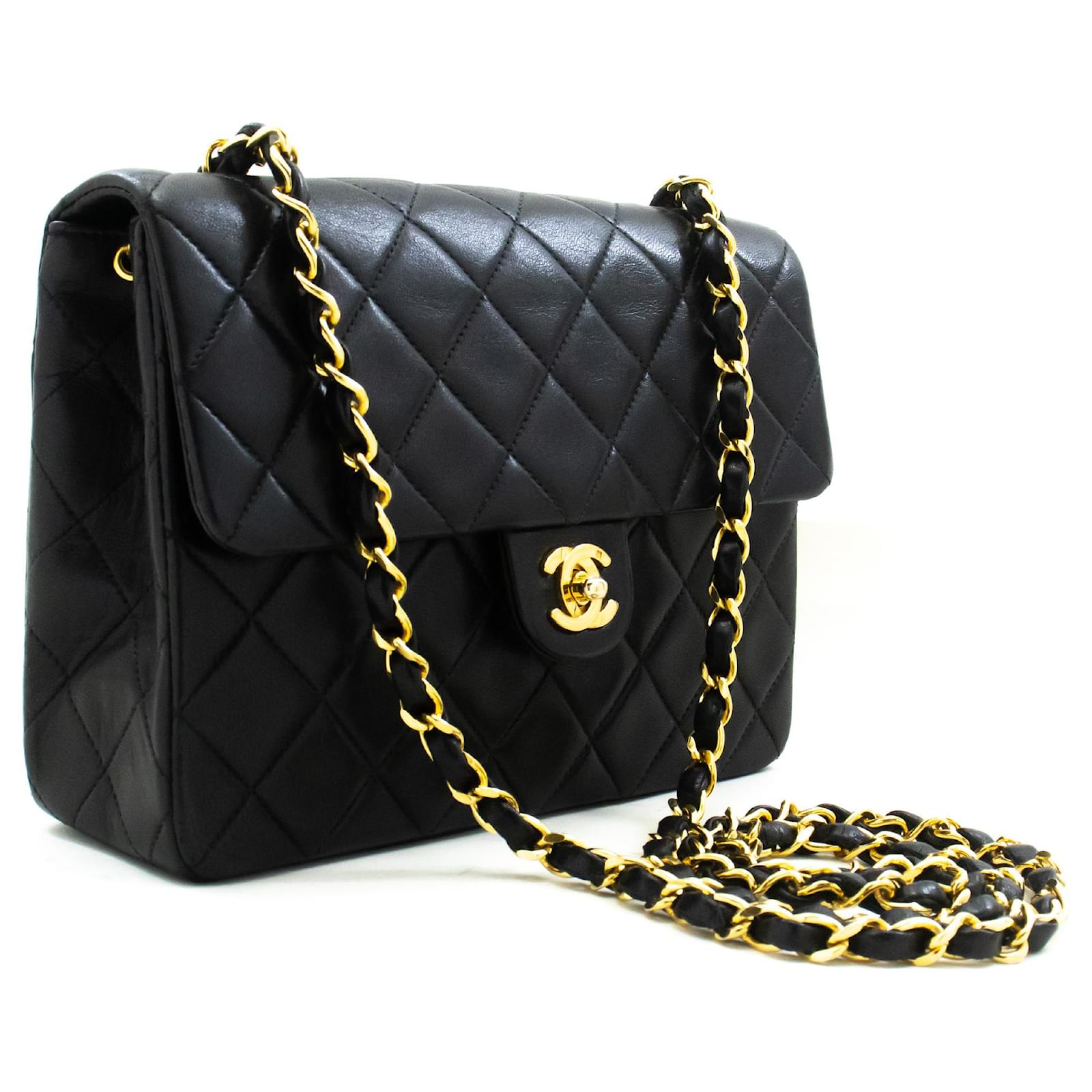 CHANEL Mini Square Small Chain Shoulder Bag Crossbody Black Lamb ...