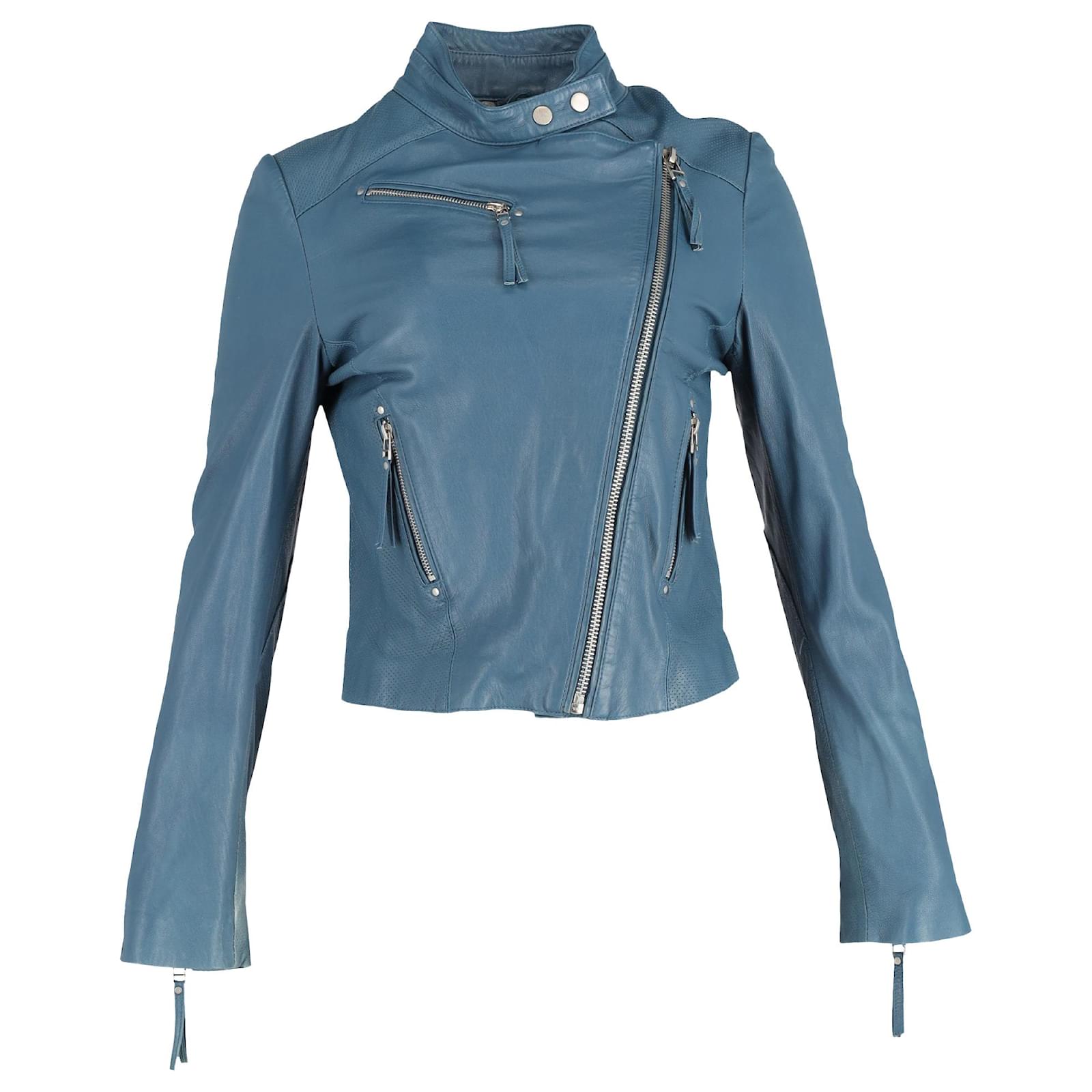 Iro Biker Jacket in Light Blue Leather ref.1422444 - Joli Closet