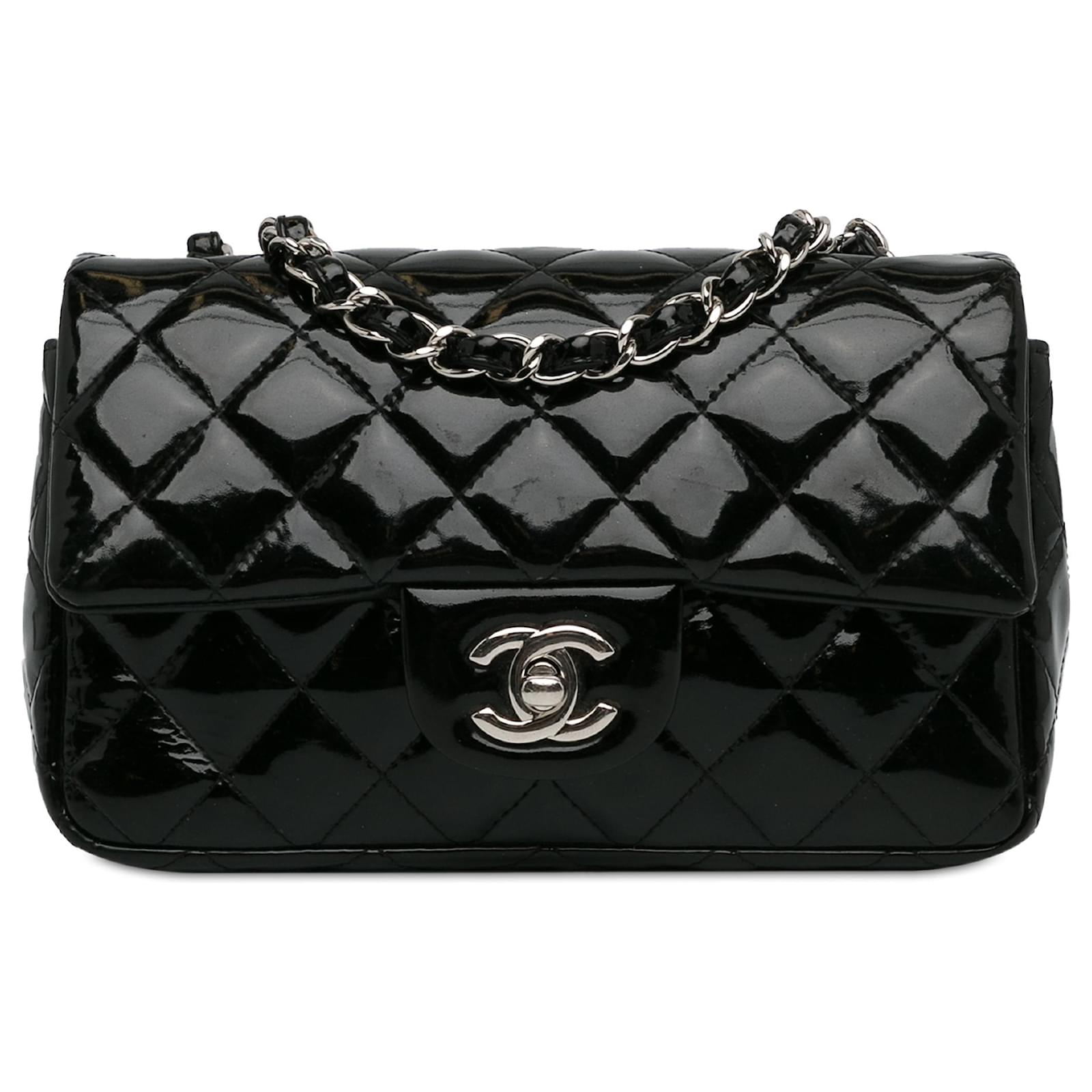 Chanel Black Mini Rectangular Classic Patent Single Flap Leather Patent ...