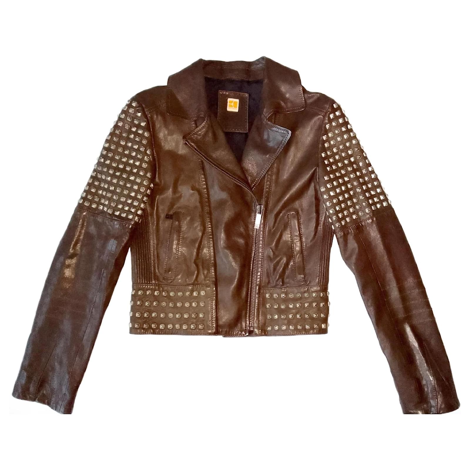 Hugo Boss Double Breasted Motorcycle Biker Rocker Lamb Leather Brown ...