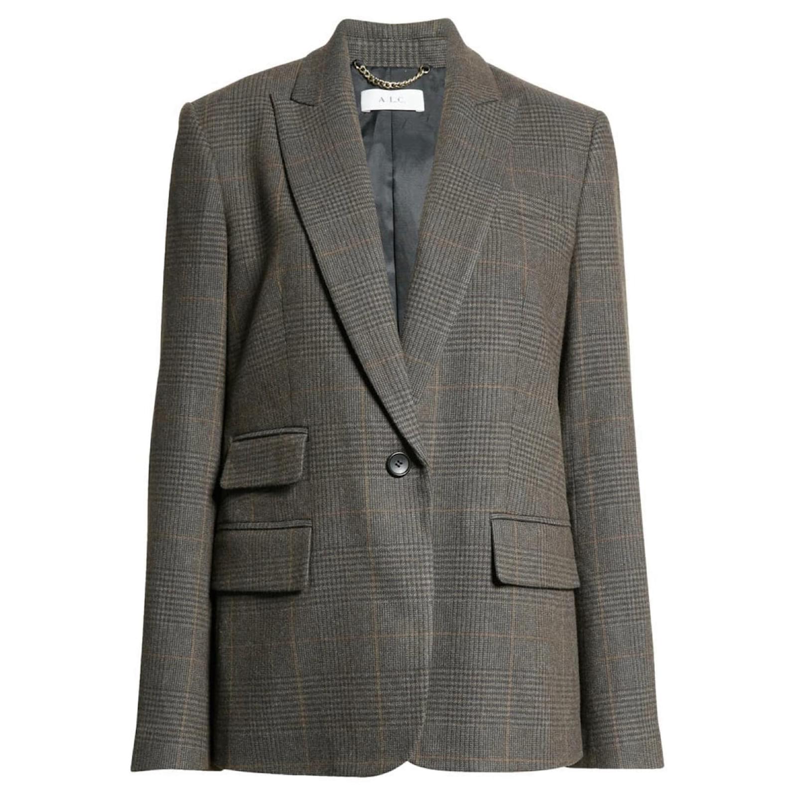 A.L.C. Charcoal Multi Mavis Windowpane Plaid Wool Blend Jacket Grey ref ...