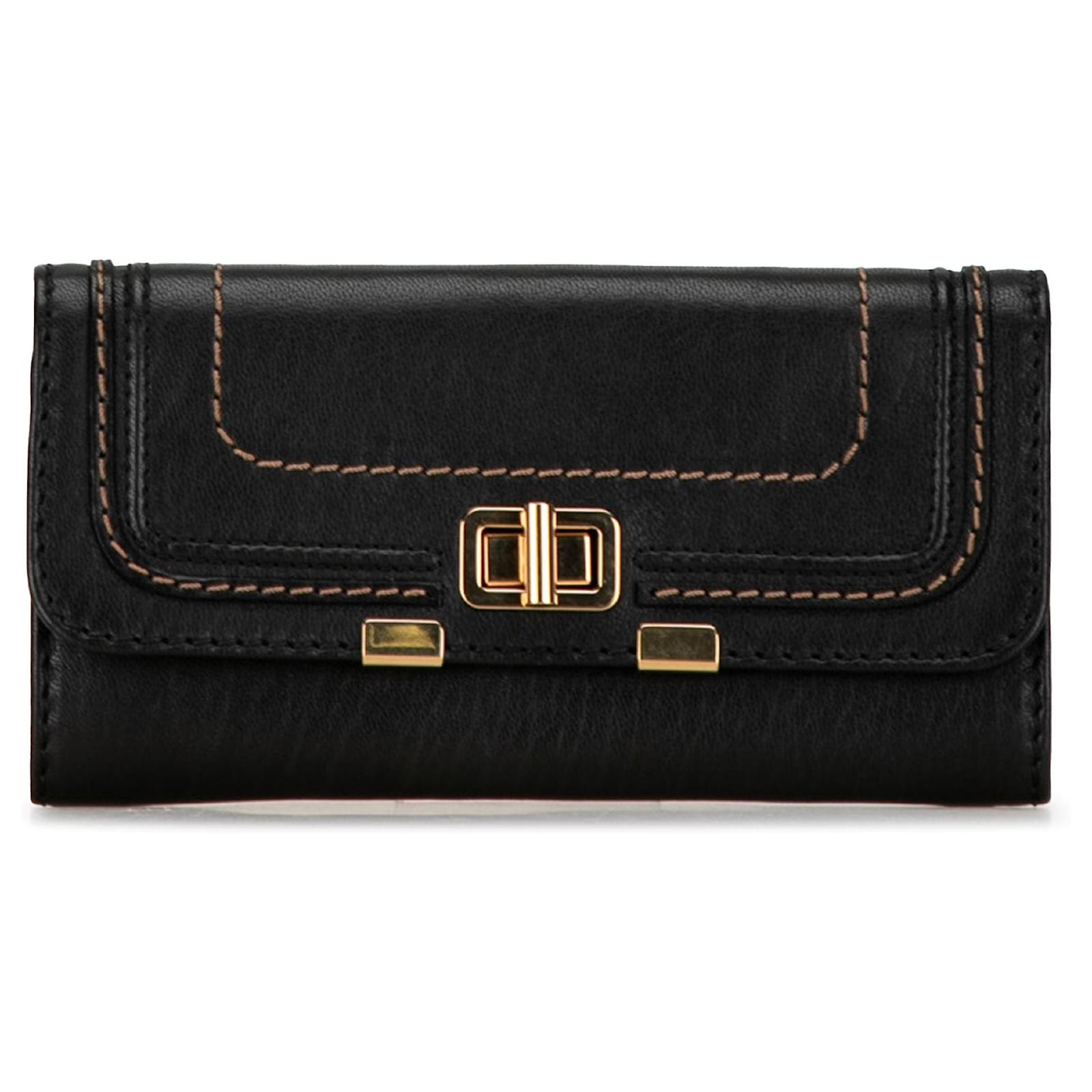 Black Chloé Leather Marcie Lock Long Wallet ref.1424064 - Joli Closet