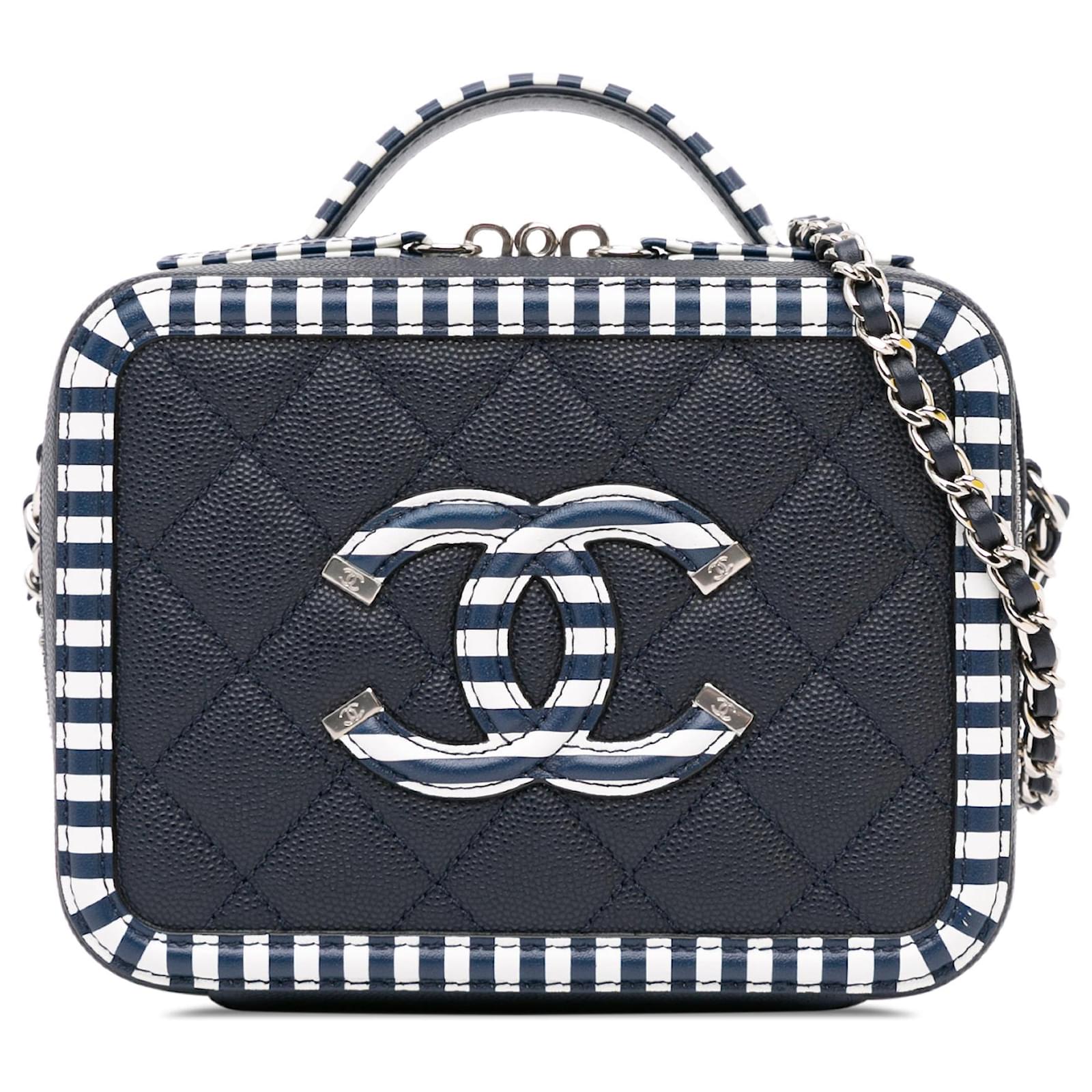 Blue Chanel Small Caviar CC Filigree Vanity Case Leather ref.JC1424065 ...