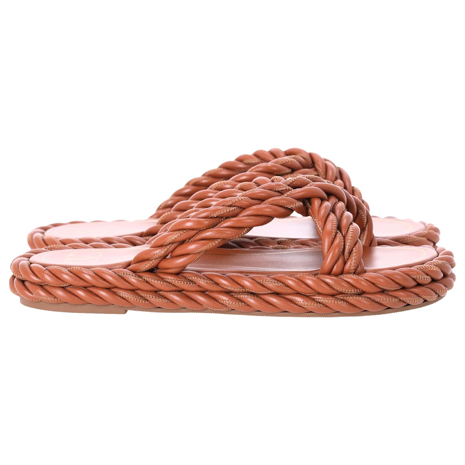 Valentino Garavani Valentino The Rope Twisted Strap Sandals in Brown ...