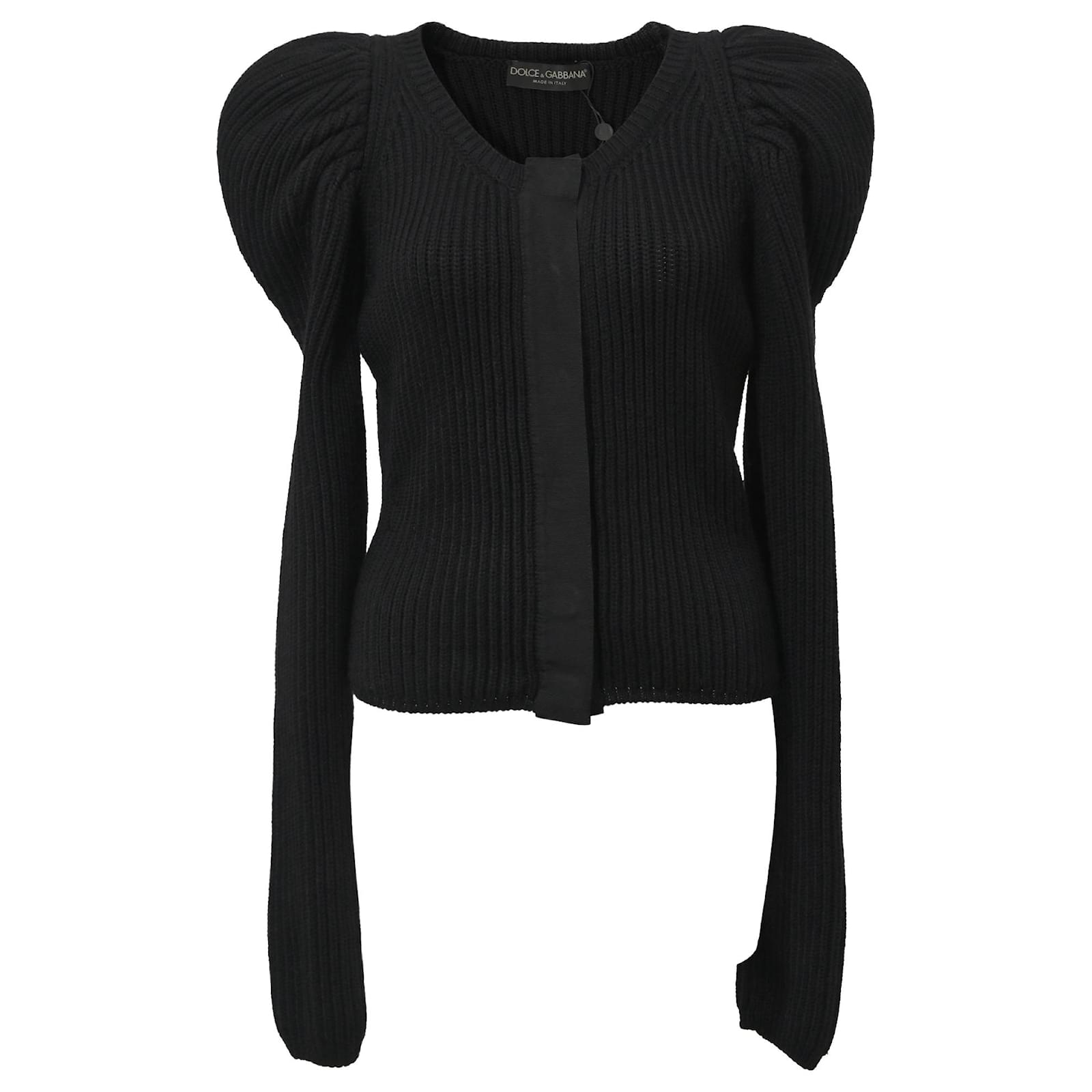 Dolce & Gabbana Knitted Puff Sleeve Cardigan in Black Wool ref.1424323 ...