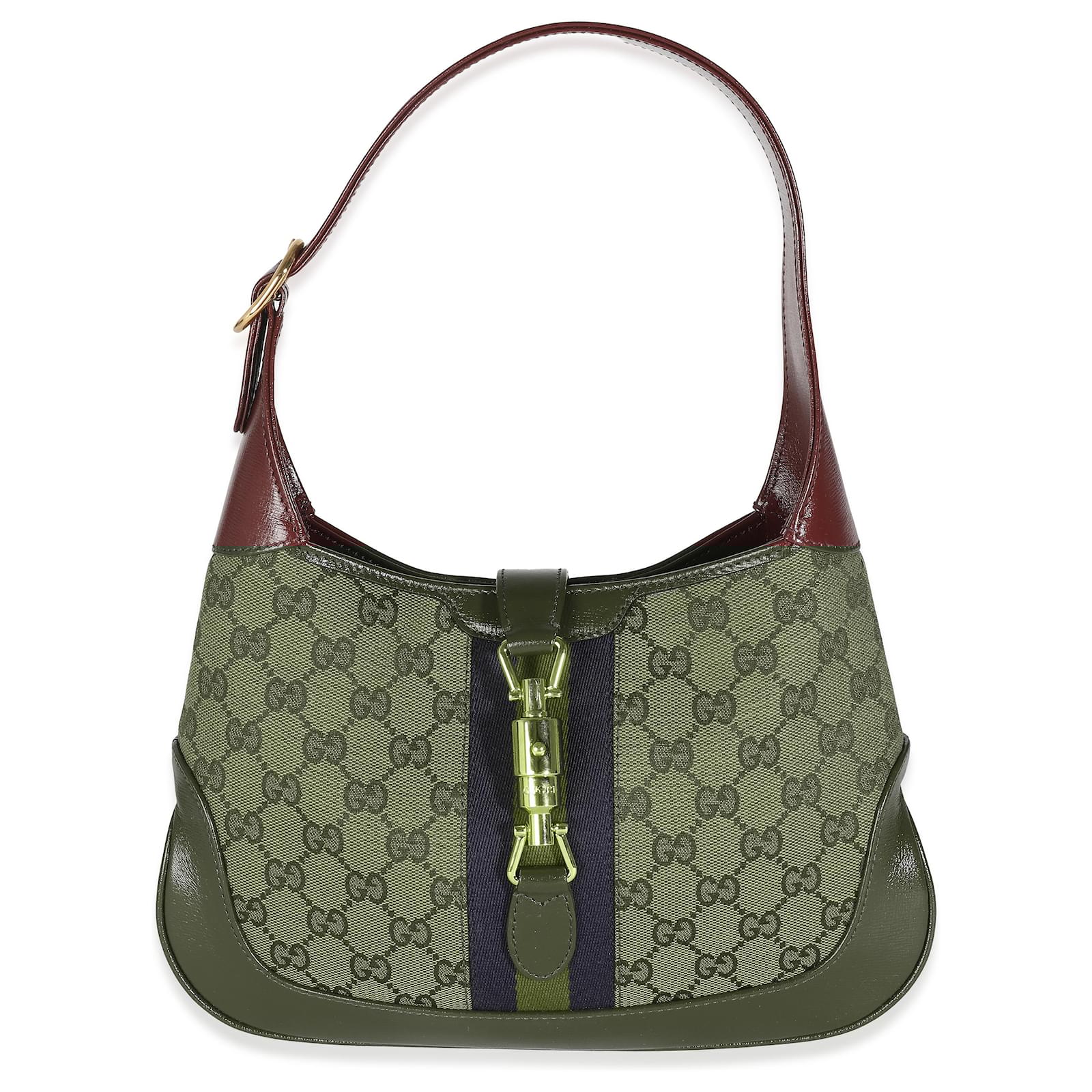 Gucci Burgundy GG Canvas Calfskin Web Small Jackie 1961 Hobo Dark red ...