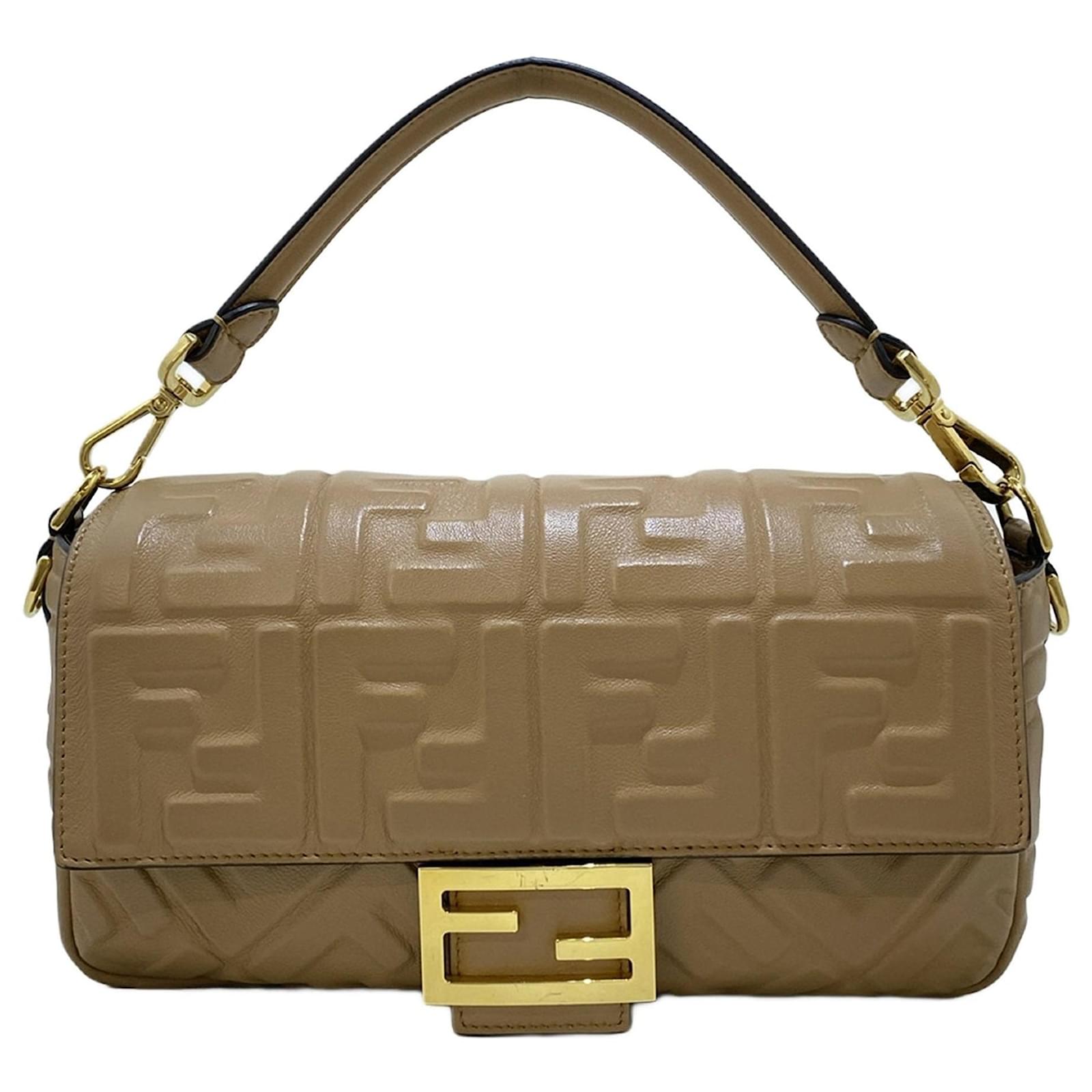 Brown Fendi Zucca Embossed Baguette Satchel Leather ref.1425524 - Joli Closet