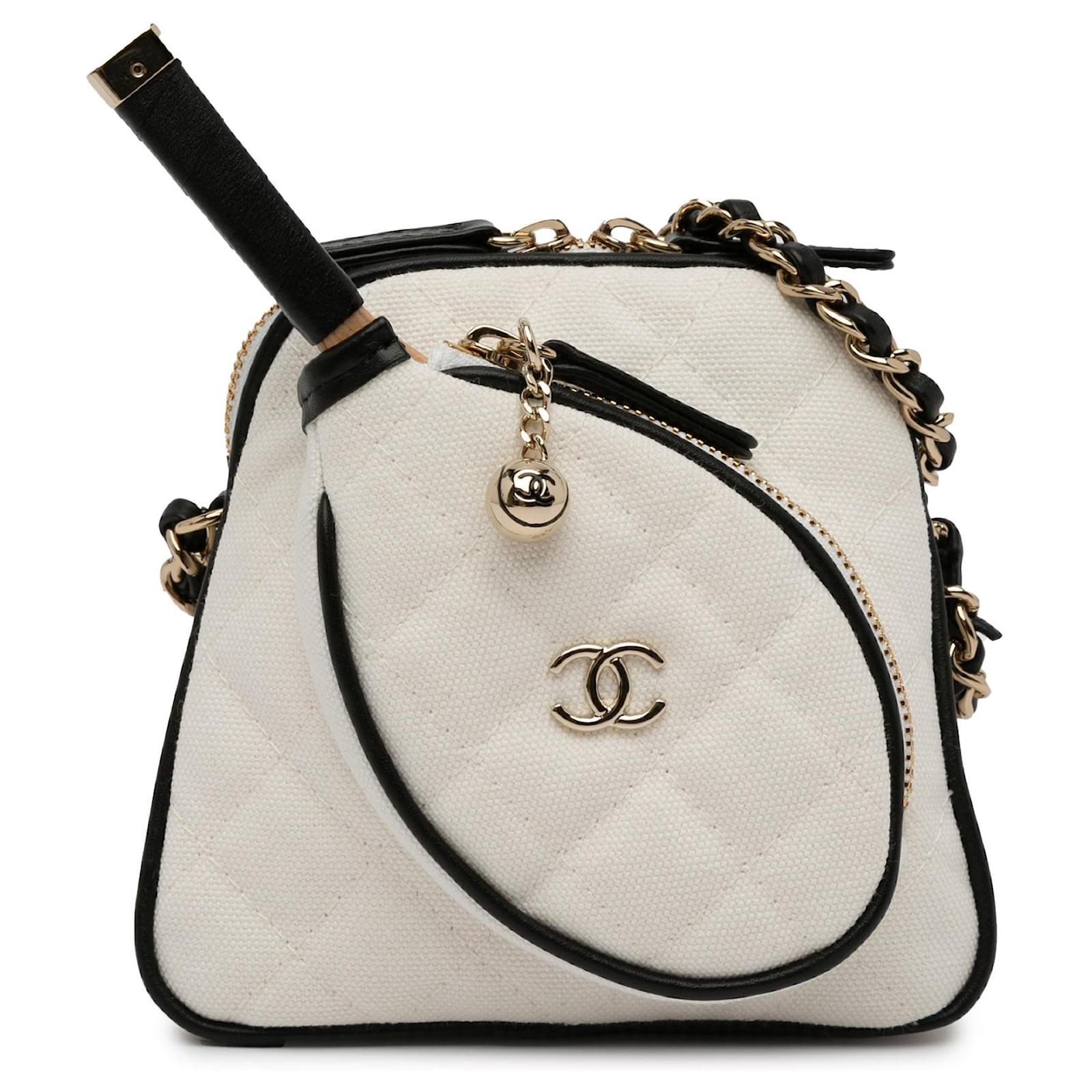 White Chanel Coco Masters Mini Canvas Tennis Racket Bag Leather ref ...