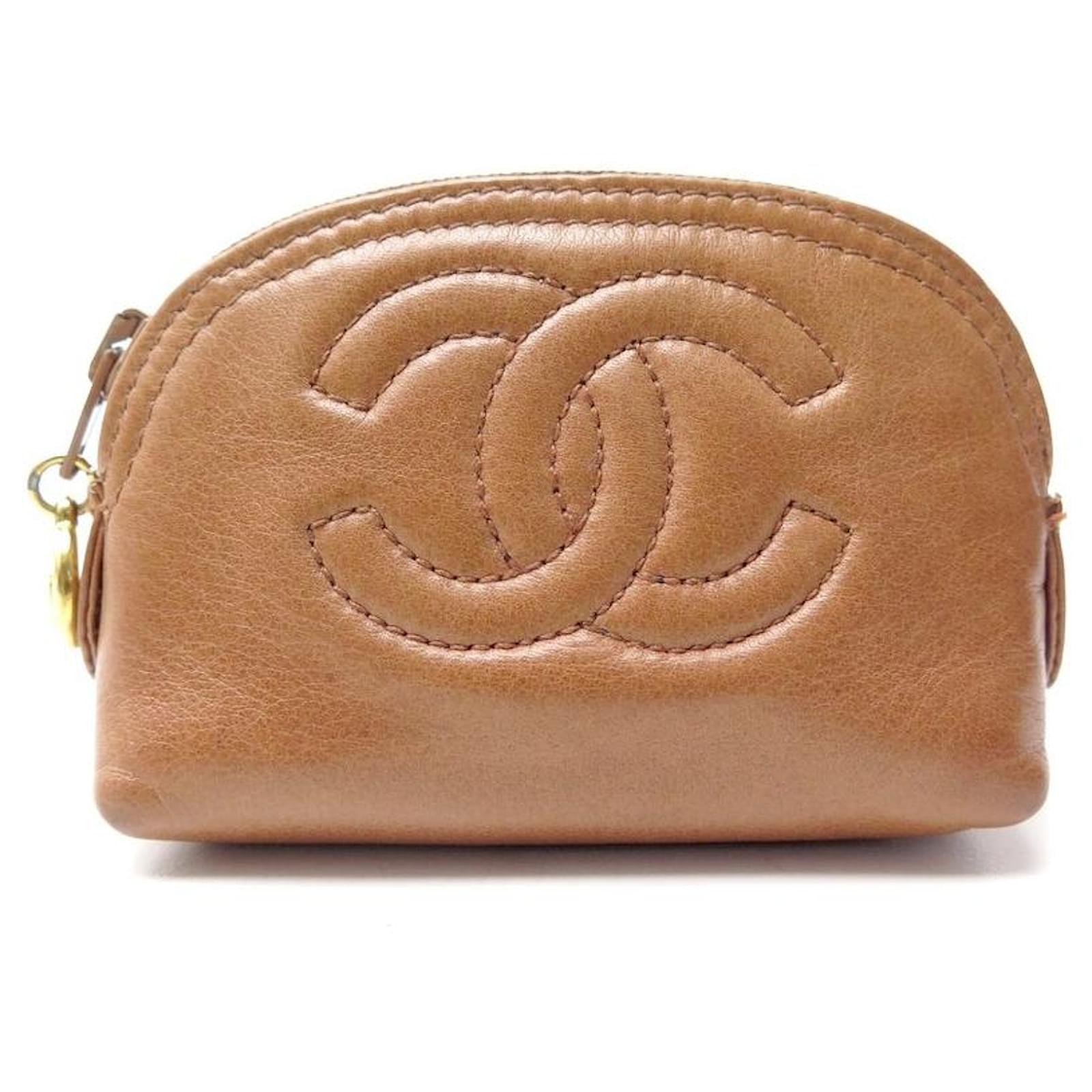 CHANEL MINI COIN PURSE CC LOGO CAMEL LEATHER CASH HOLDER ref.1426010 ...