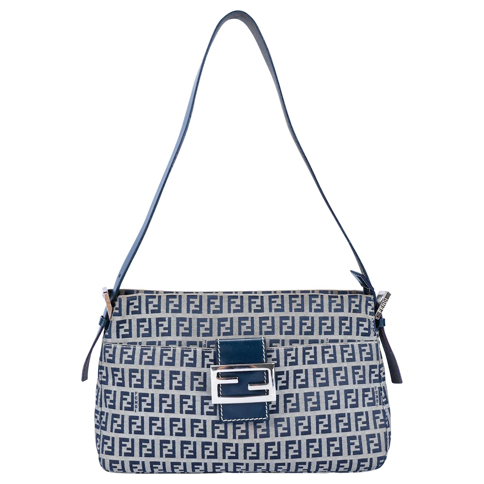 Fendi FF Monogram Baguette Shoulder Bag Blue Cloth ref.1426445 - Joli ...