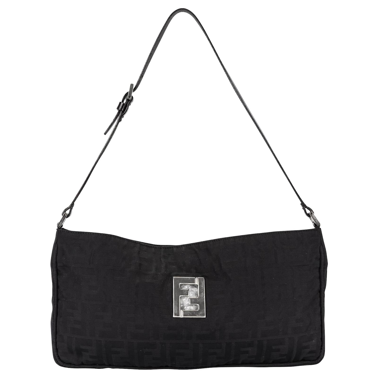 Fendi FF Monogram Zucchino Shoulder Bag Black Cloth ref.1426447 - Joli ...