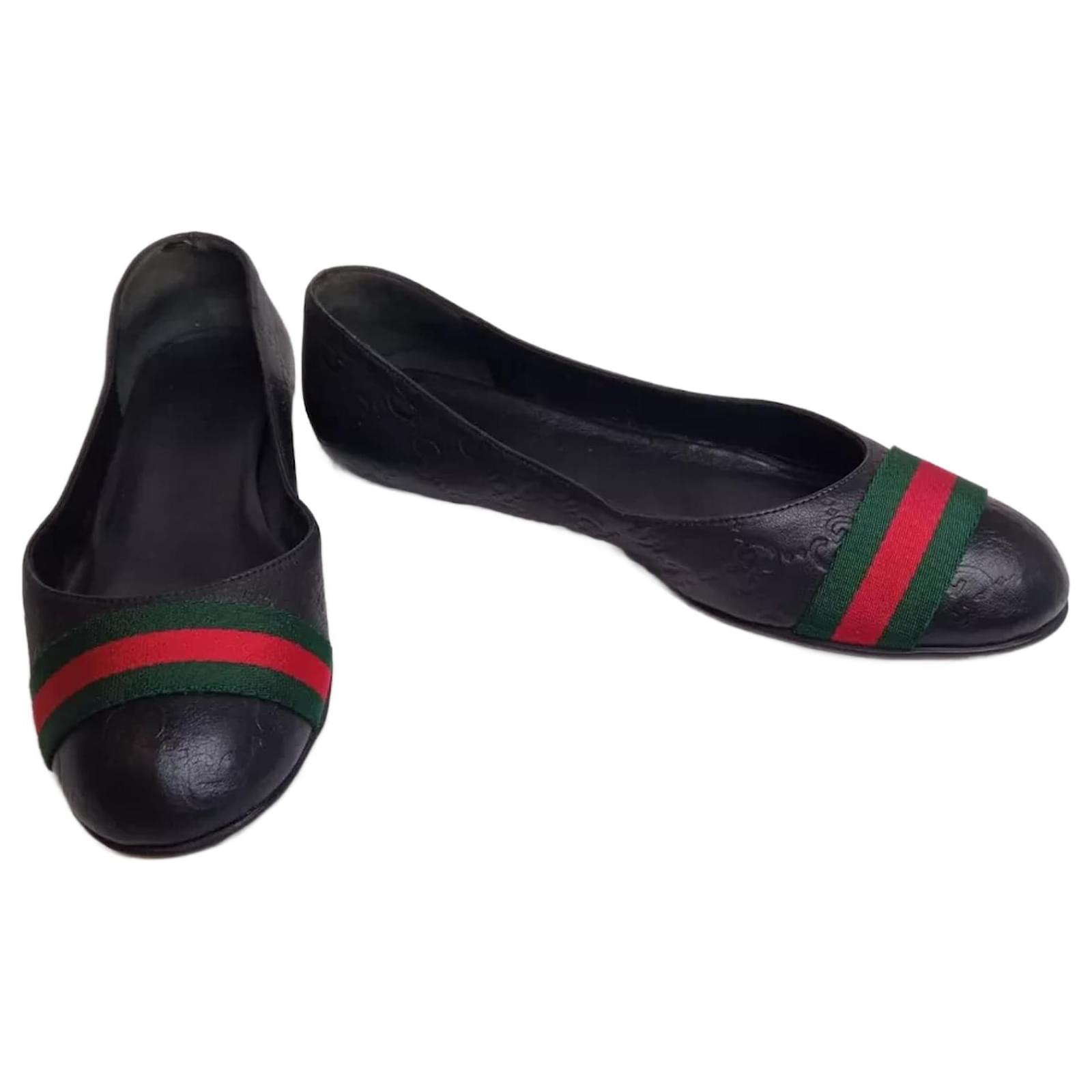Gucci guccissima monogram black leather ballet flats Red Green ref ...