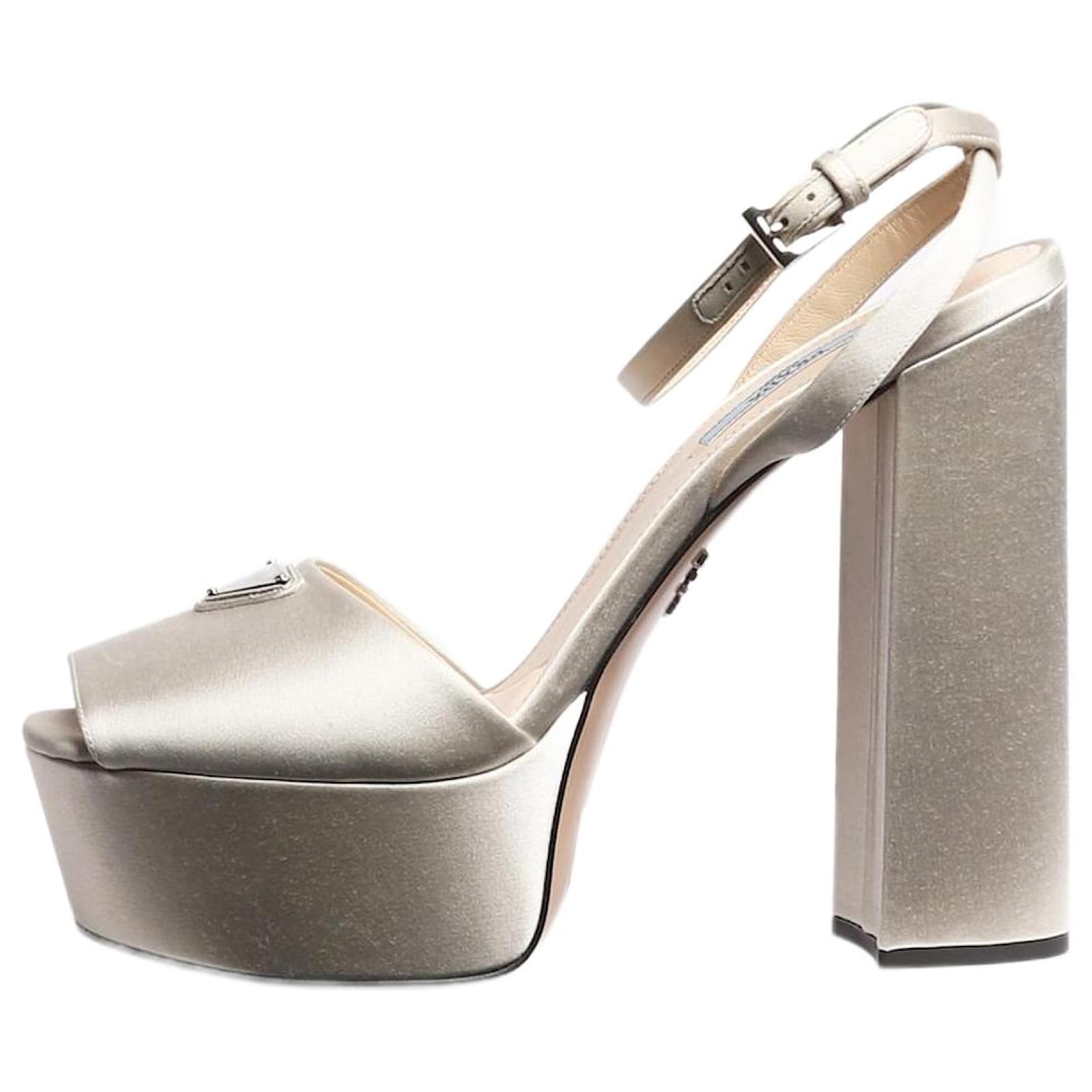Prada Silver satin platform sandal heels - size EU 39 Silvery ref ...