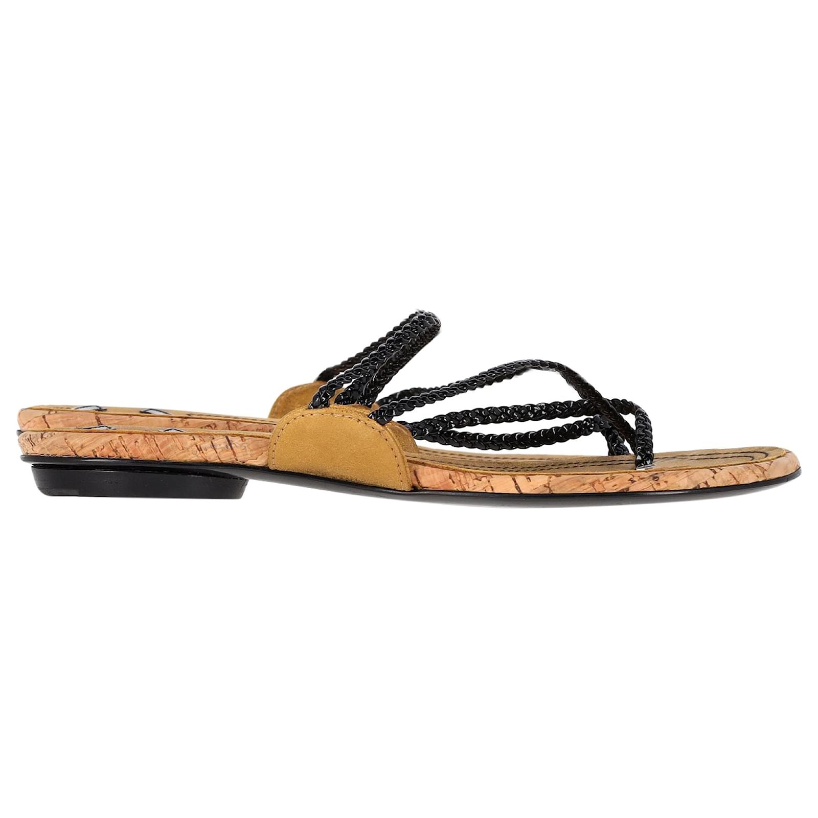 Timeless Chanel Woven Strap Toe Loop Sandals in Beige Cork ref.1429692 ...