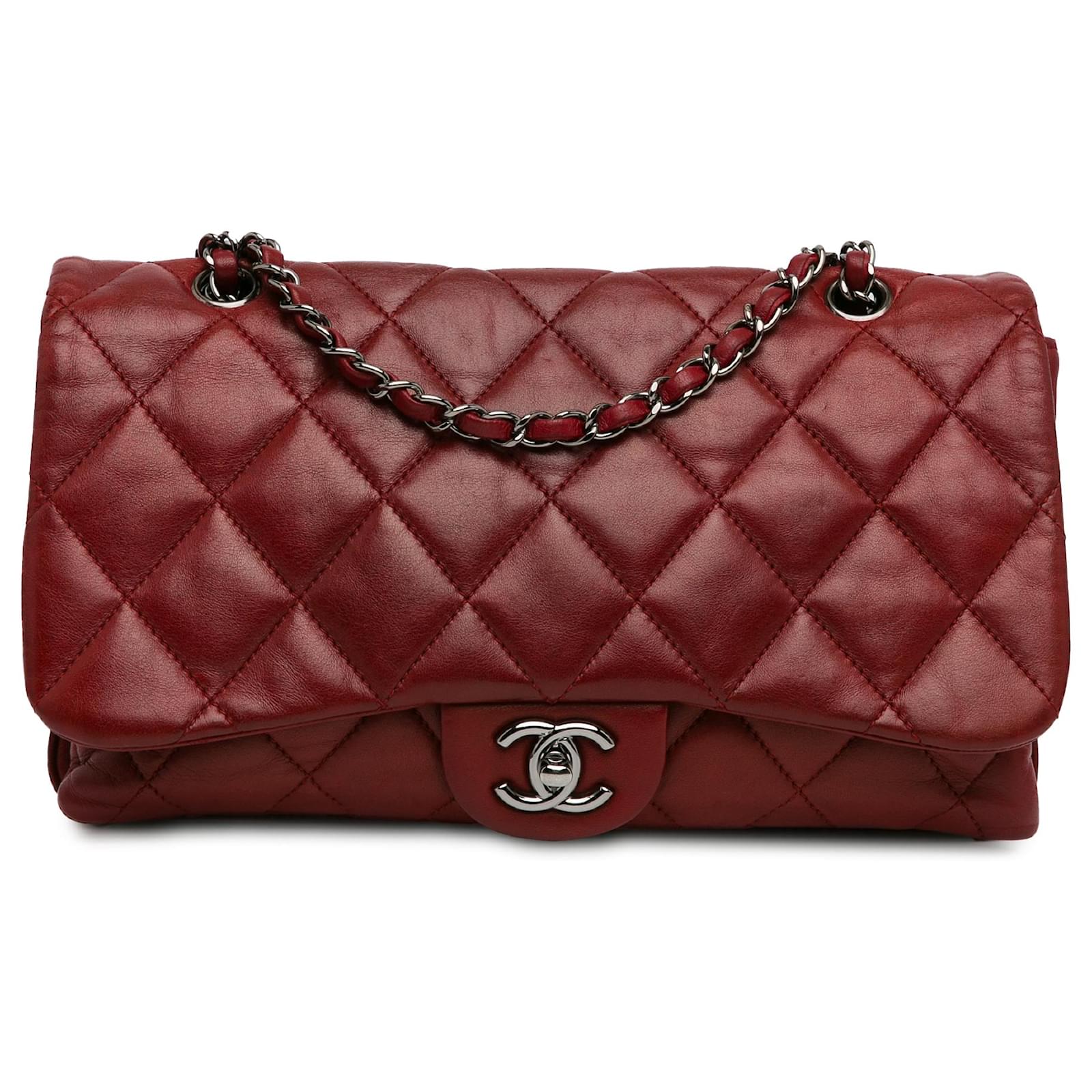 Chanel Rouge Cuir d'Agneau Matelassé 3 Pliage Accordéon (Vendu) - Joli ...