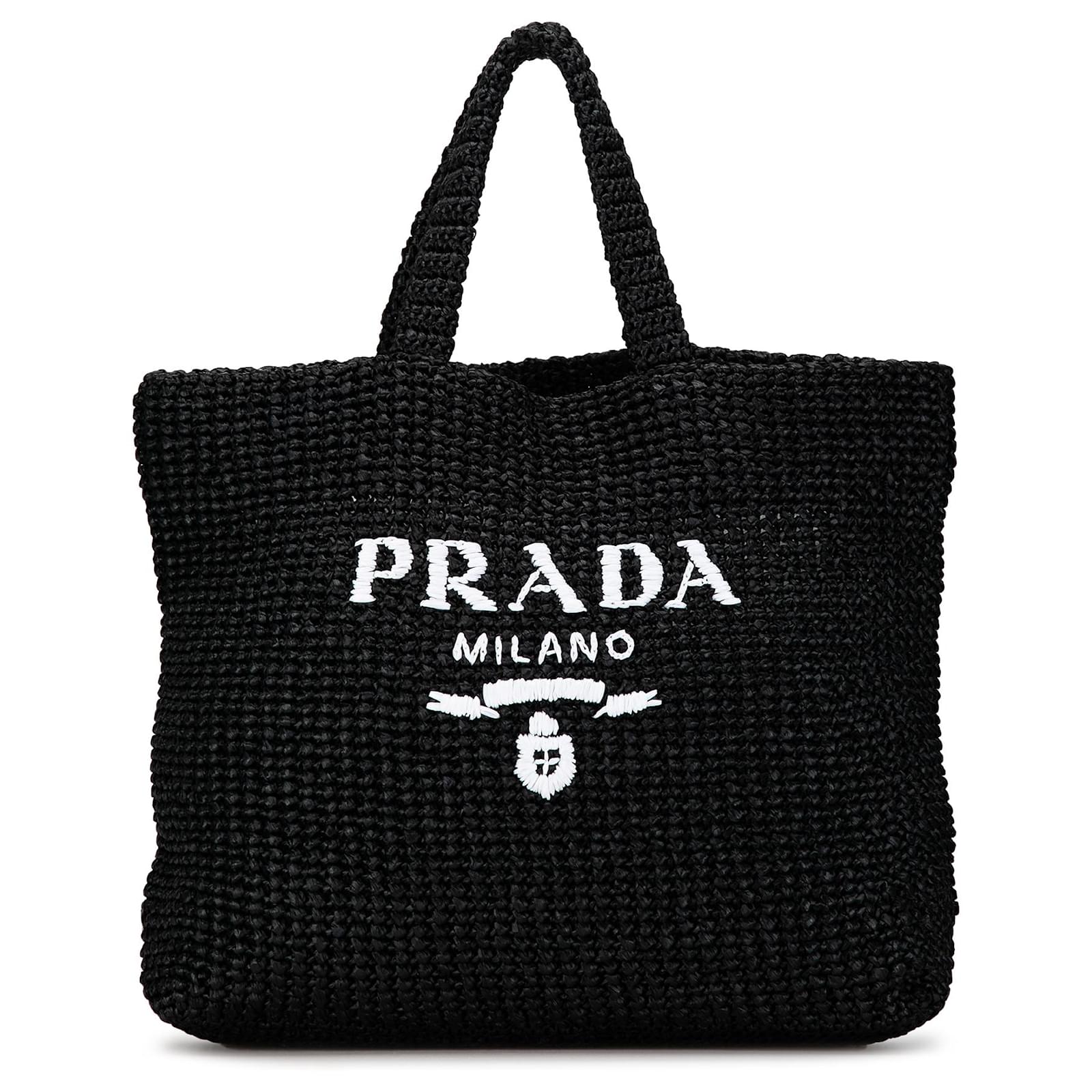 Prada Black Crochet Raffia Logo Tote ref.1432419 - Joli Closet