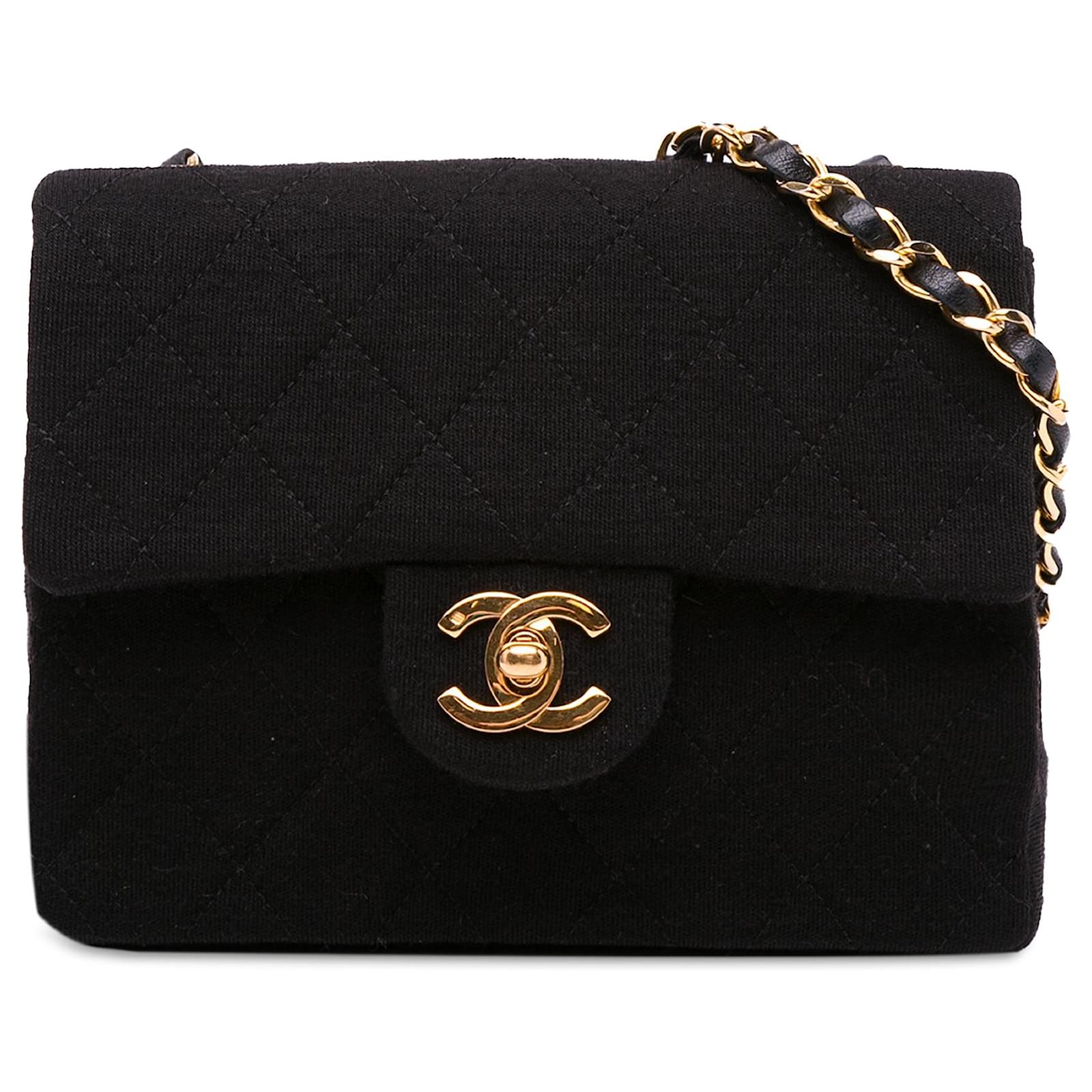 Chanel Black Mini Square Classic Jersey Flap Cotton Cloth ref.1435401 ...
