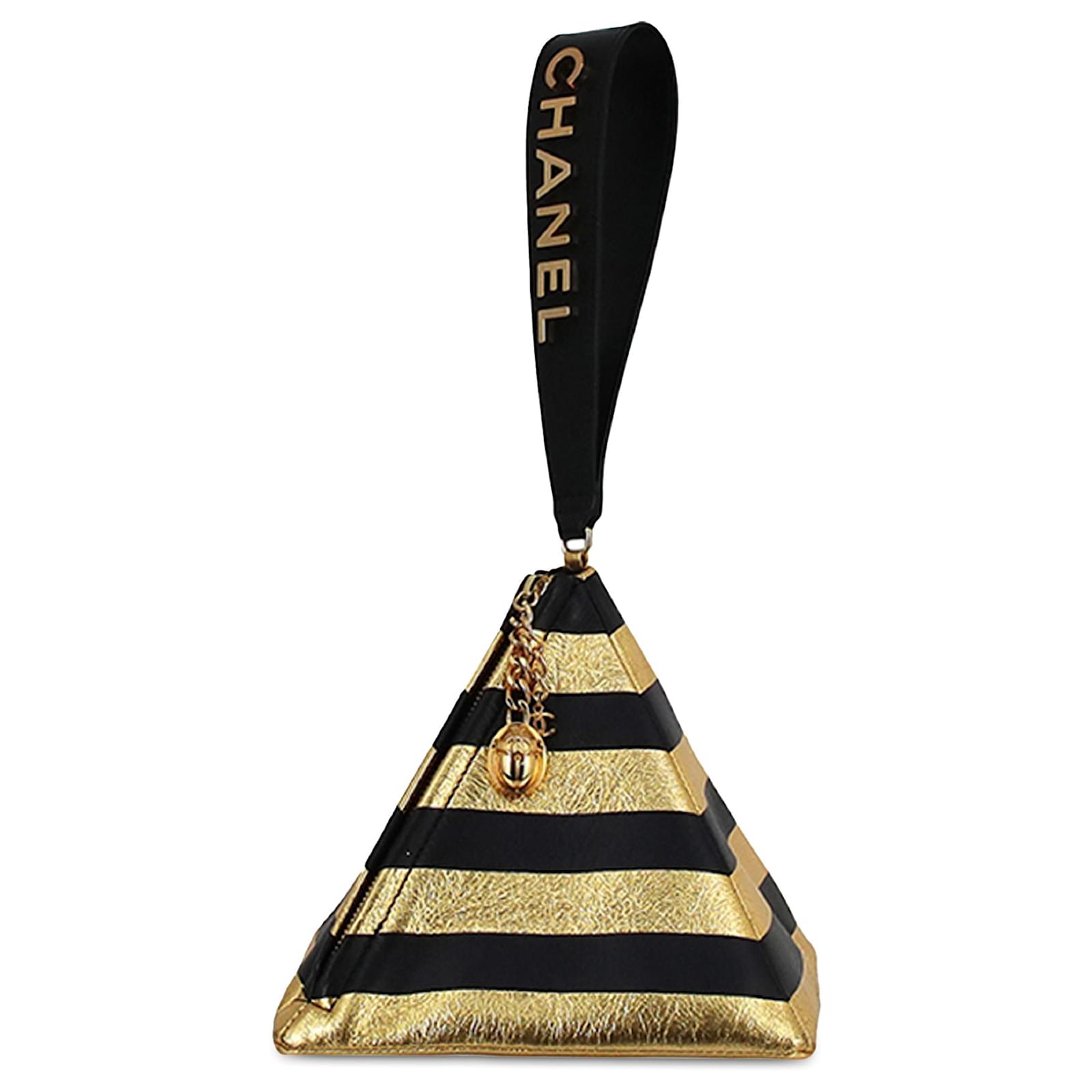 Chanel Gold Metallic Lambskin Kheops Pyramid Clutch Bag Golden Leather ...