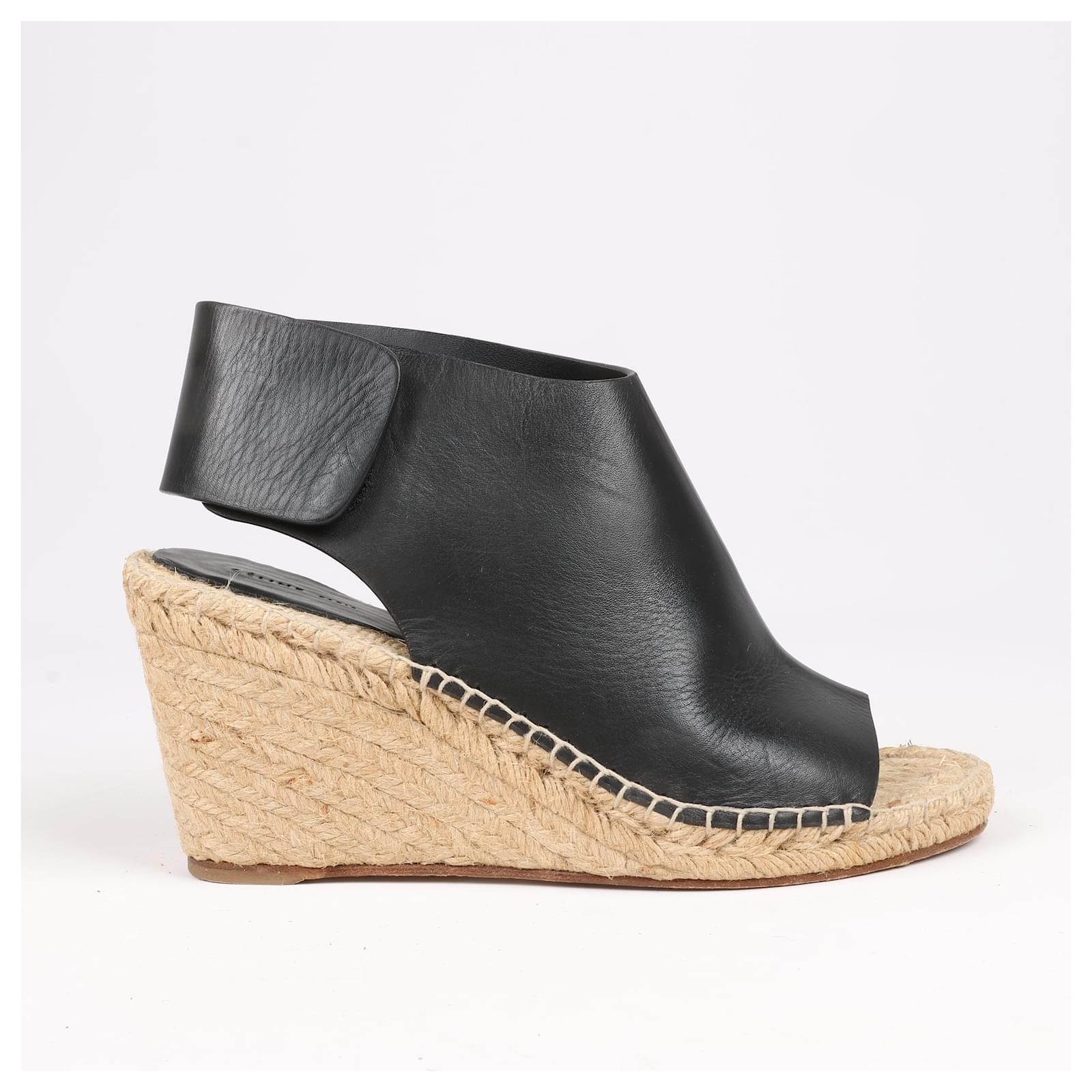 Céline Celine Phoebe Leather Wedge Sole Sandals 38 Ladies' Black ...