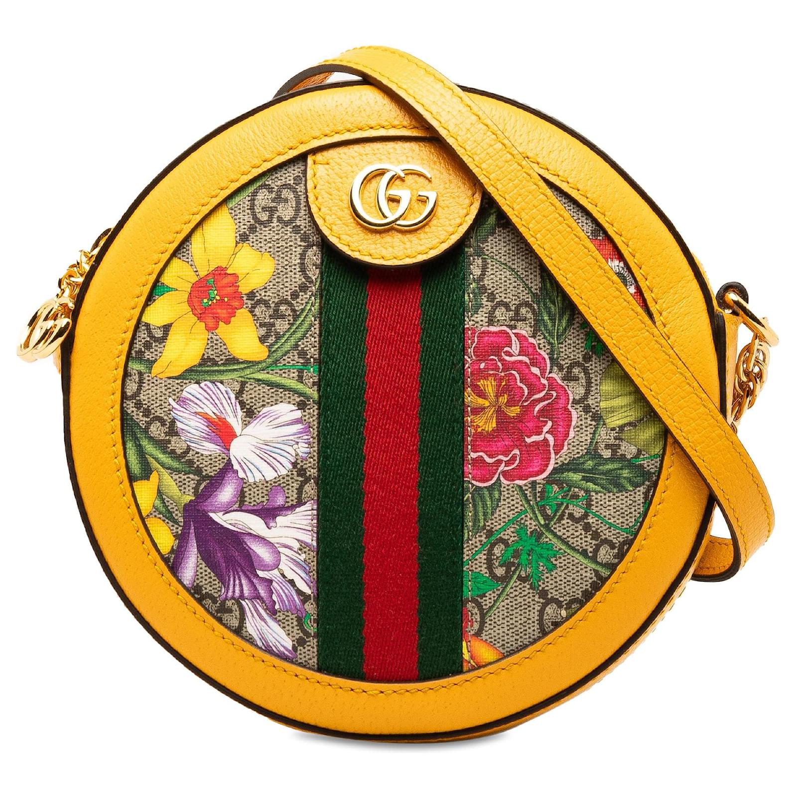 Yellow Gucci GG Supreme Flora Ophidia Round Crossbody Leather ref ...
