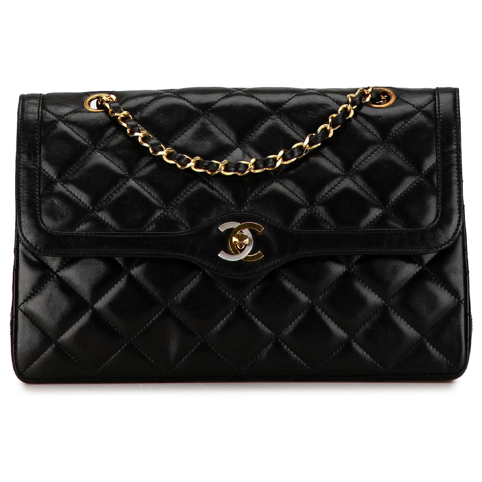 Black Chanel Lambskin Paris Double Flap Shoulder Bag Leather ref ...