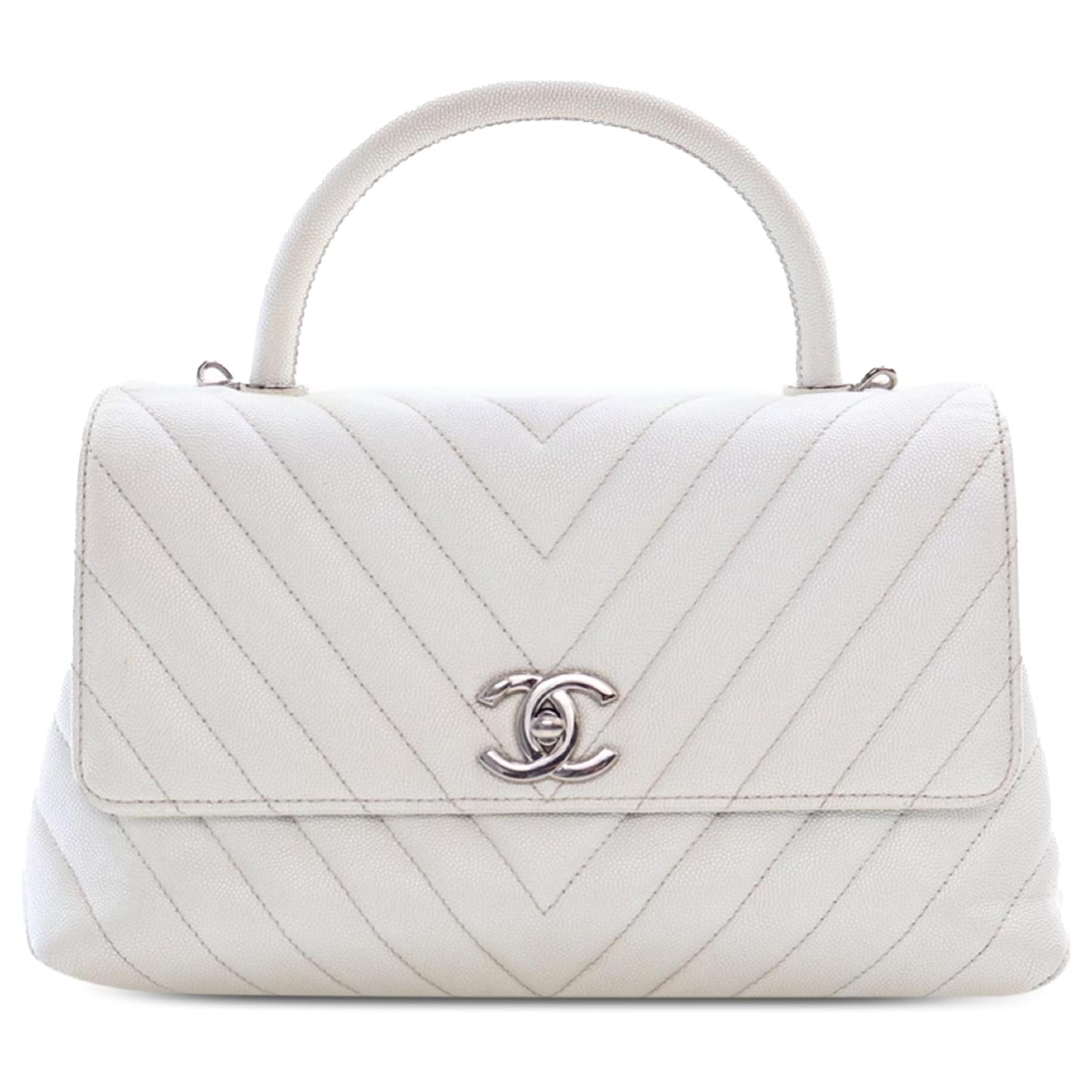 Coco Handle Chanel White Medium Caviar Chevron Coco Top Handle Satchel ...