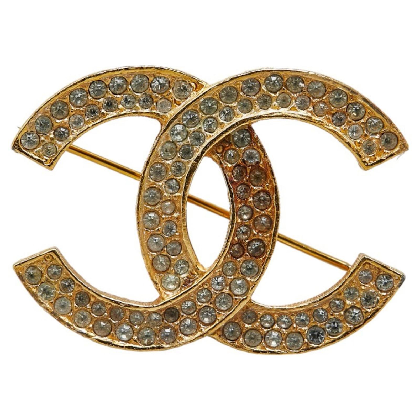 Timeless Chanel Coco Mark Rhinestone Brooch - Gold Plated Women's ...
