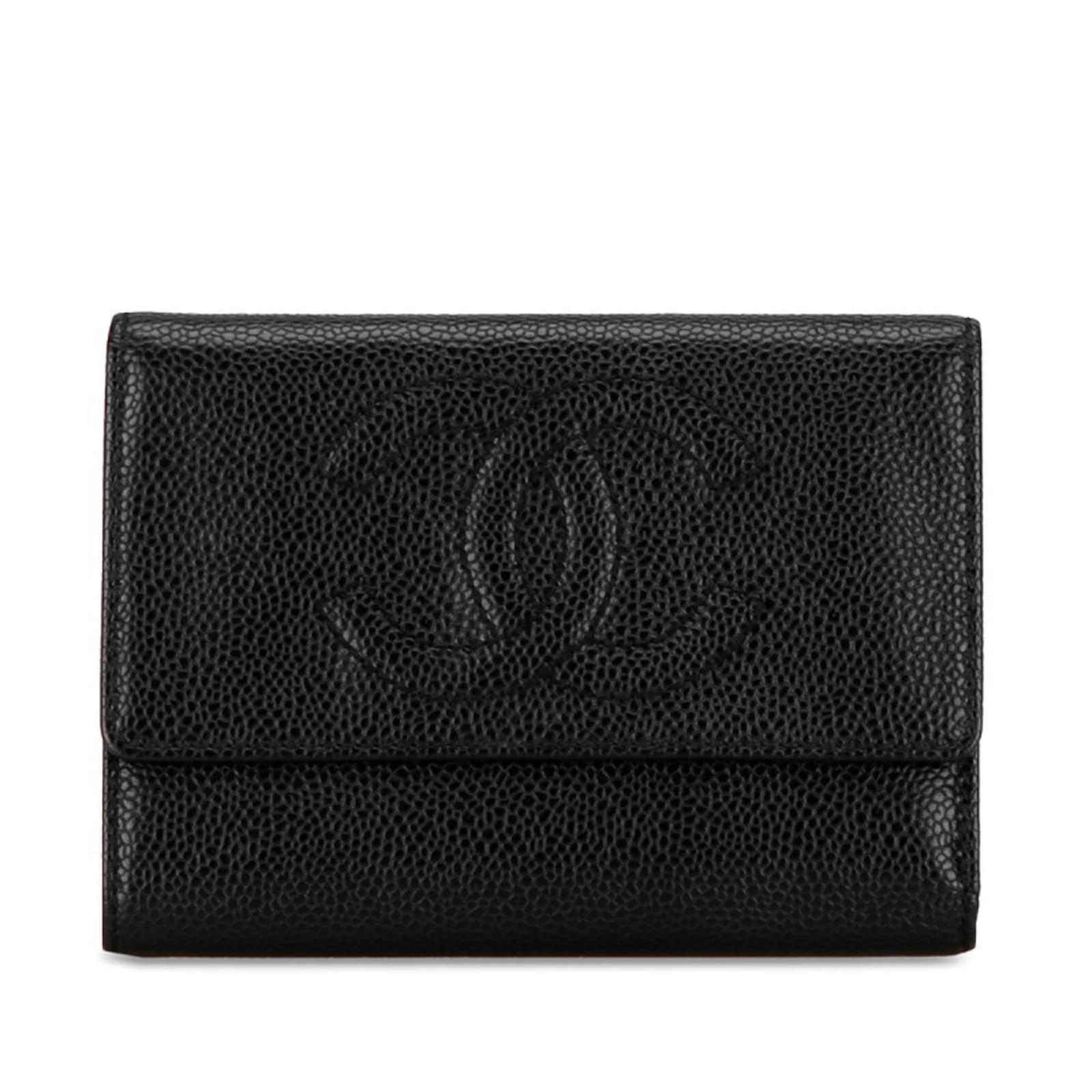 Timeless Chanel Coco Mark Tri-fold Wallet in Black Caviar Leather ref ...