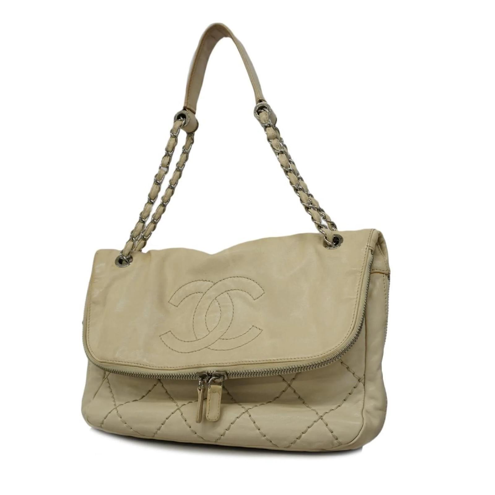 Timeless Chanel Wild Stitch Chain Leather Shoulder Bag in Beige ref ...