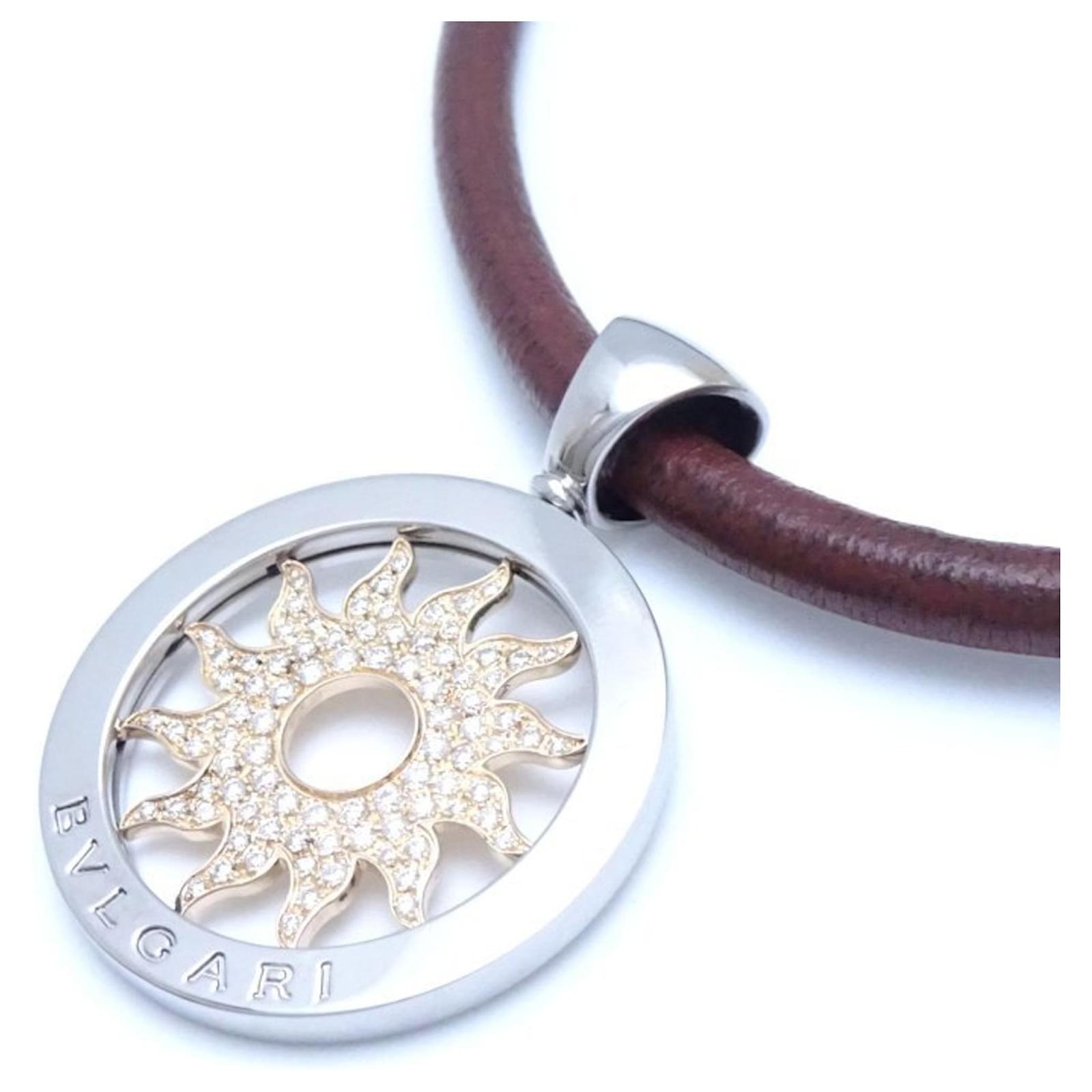 Bulgari Bvlgari Tondo Sun Leather Choker Necklace in 18K Yellow Gold ...