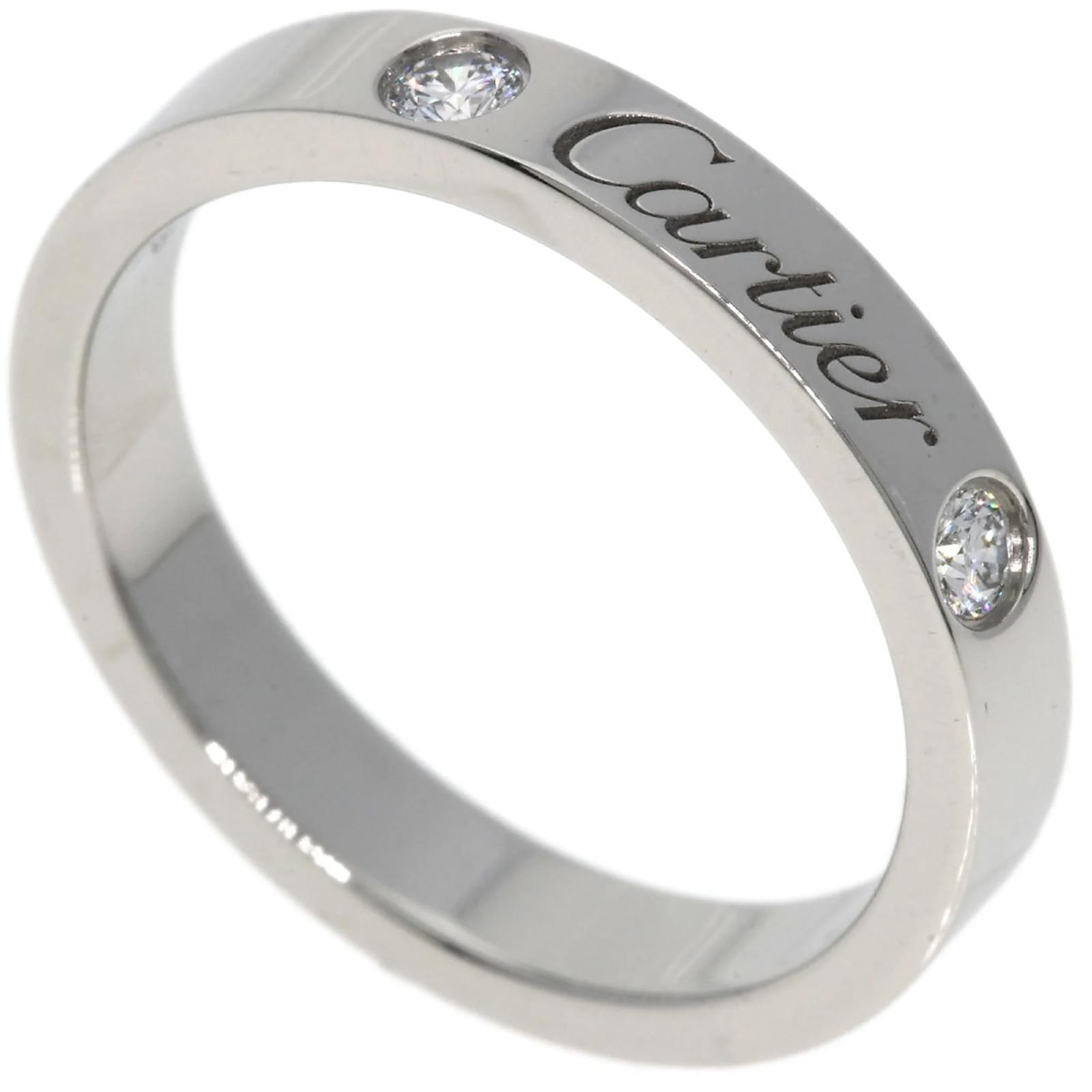 Cartier Engraved 2P Diamond Platinum Band Ring ref.1448375 - Joli Closet