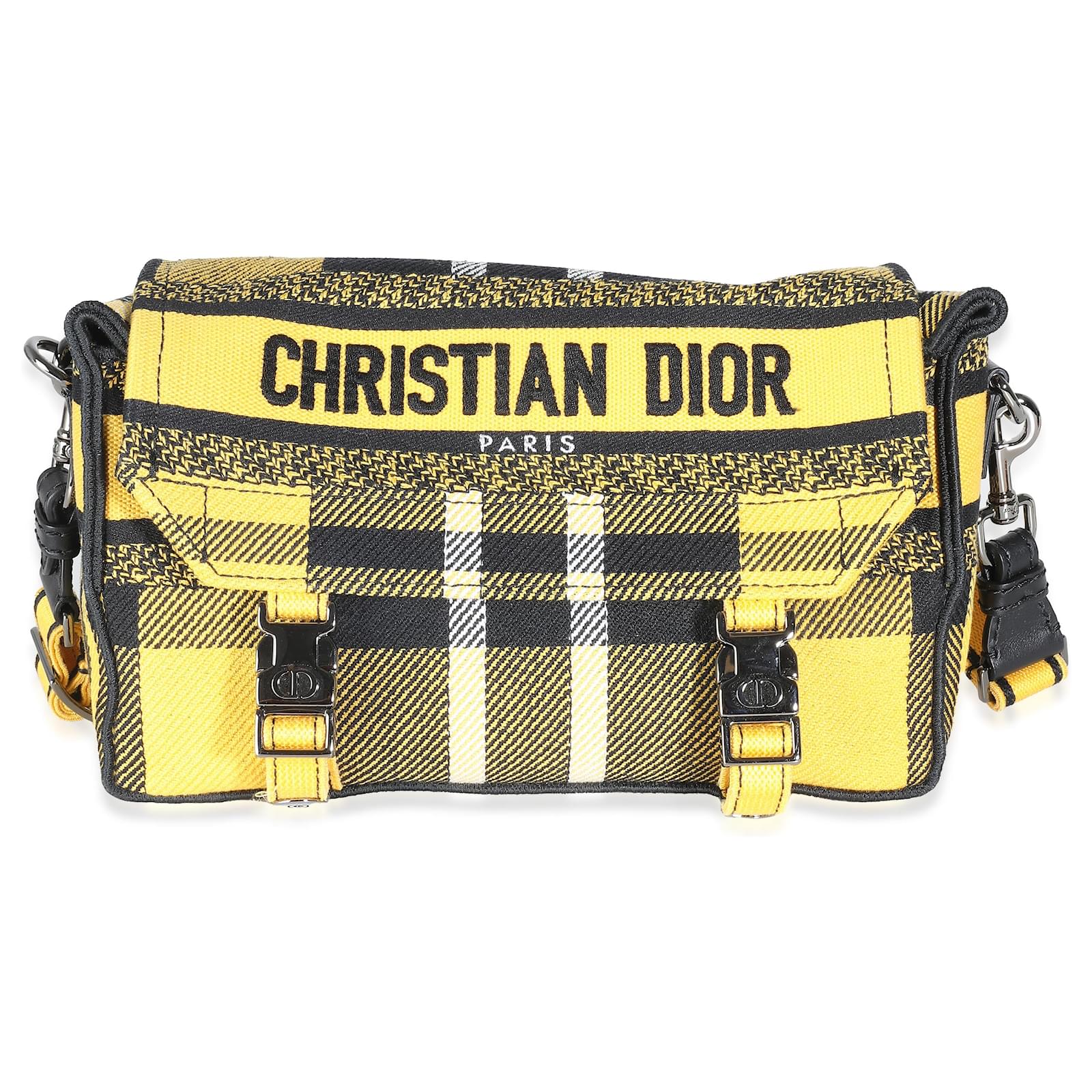 Christian Dior Yellow Tartan Canvas Small Diorcamp Messenger Cloth ref ...