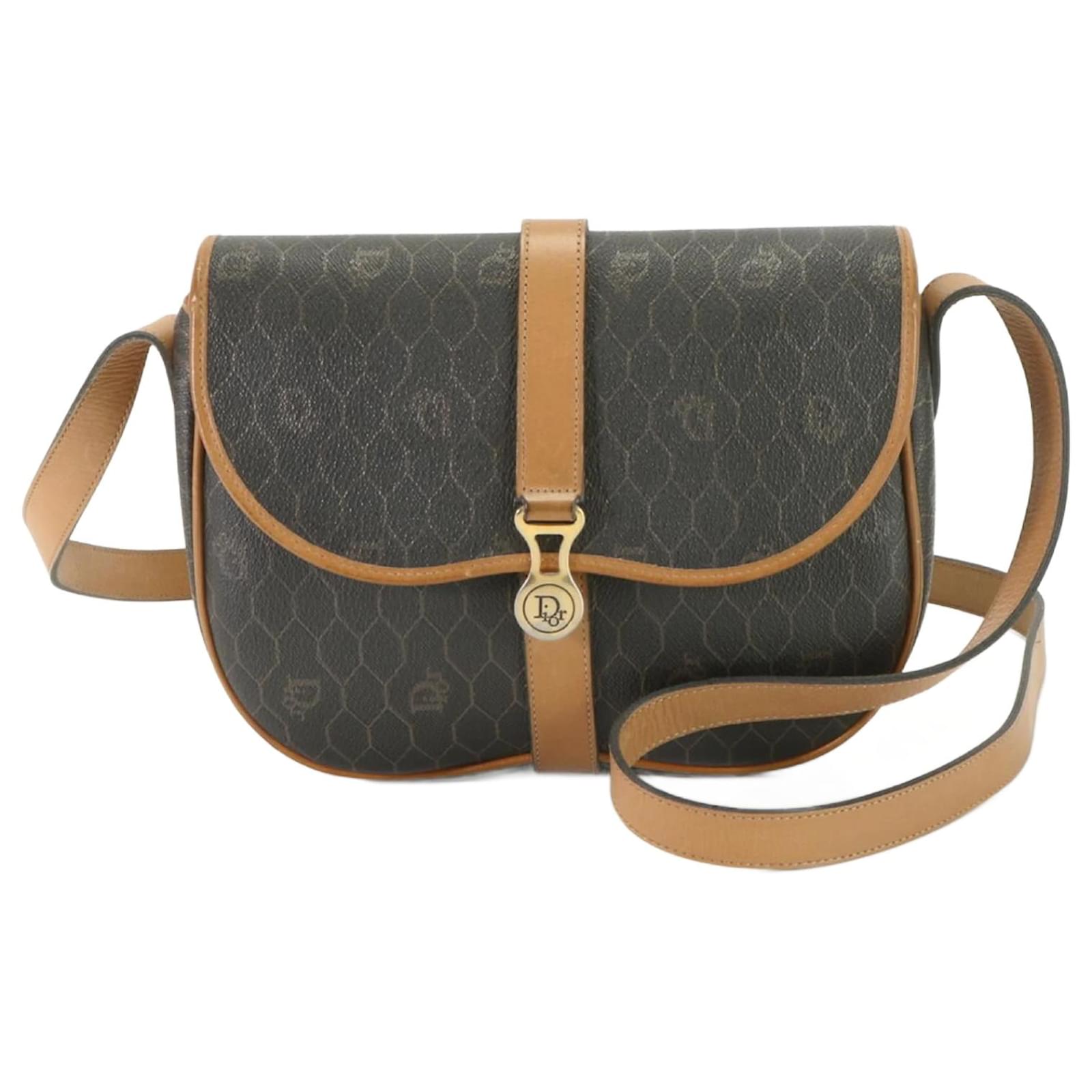 Christian Dior Honeycomb Pattern Shoulder Bag Brown Leather Cloth ref ...