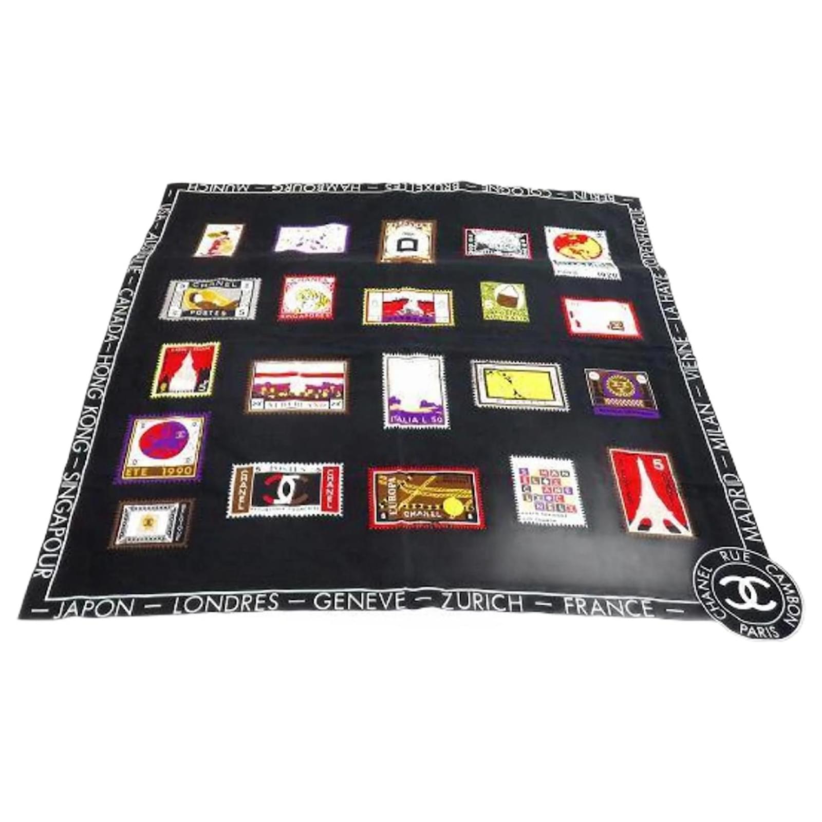 Chanel Coco Mark World Stamp Pattern Silk Bandana Black ref.1454976 ...